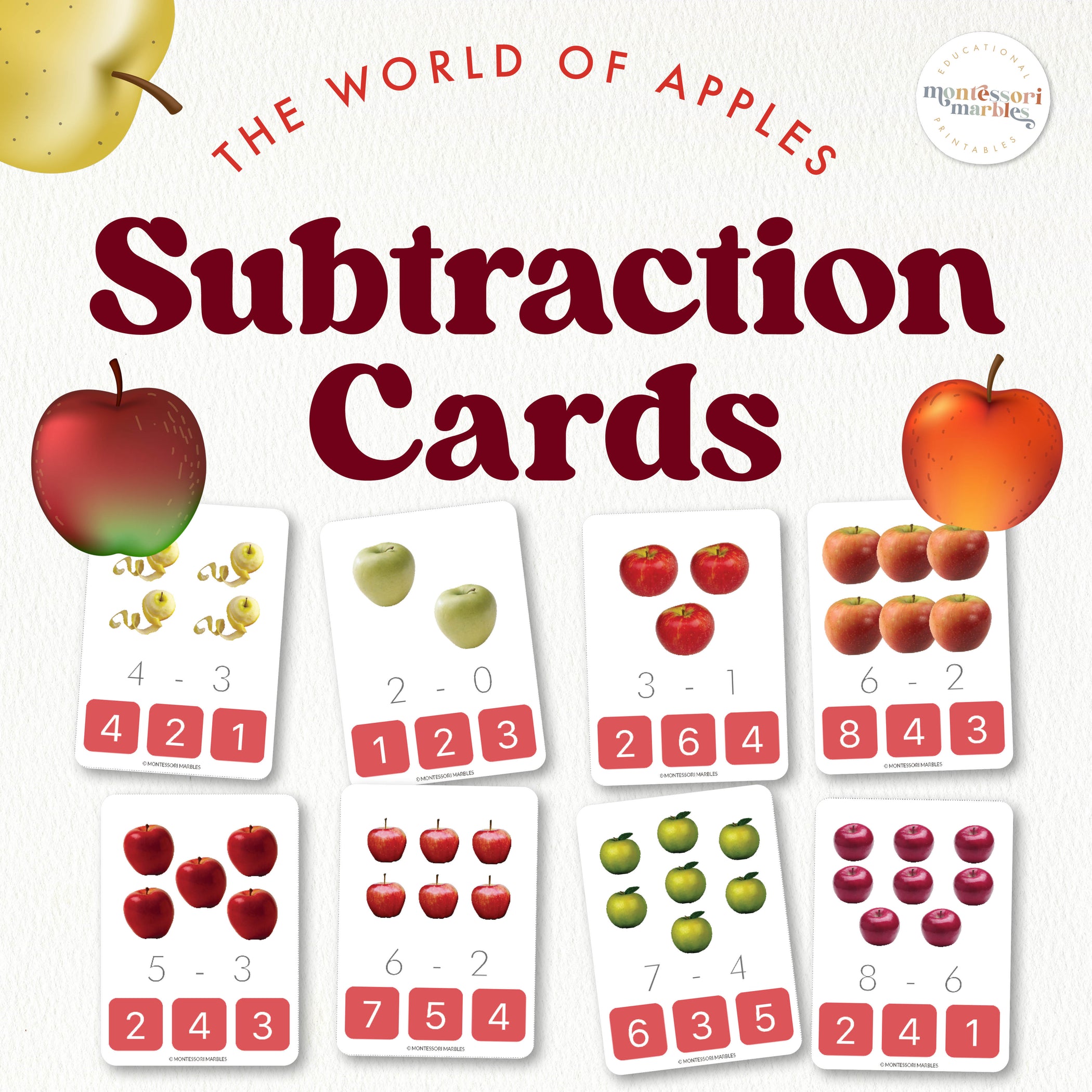 Apple Subtraction Clip Cards | Single Digit Math Ages 5-7 Fall PDF ...