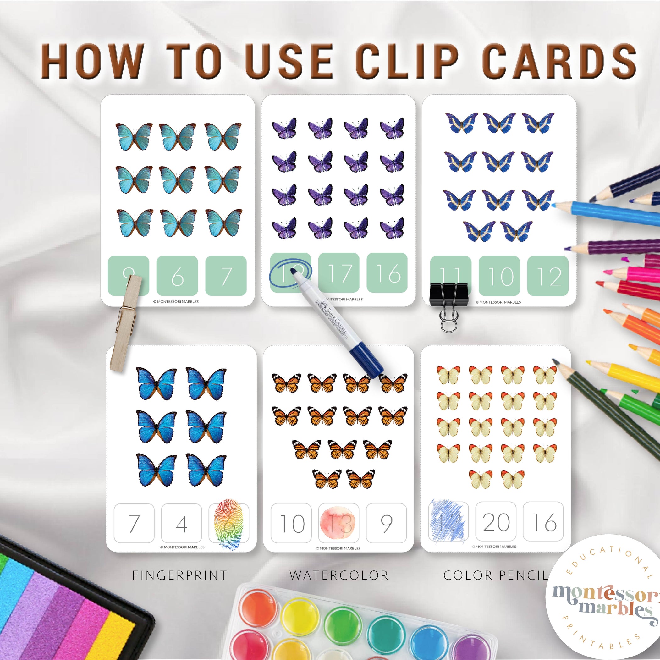 Butterfly Counting Clip Cards 1-20 | Math Activities Ages 3-5 Spring ...