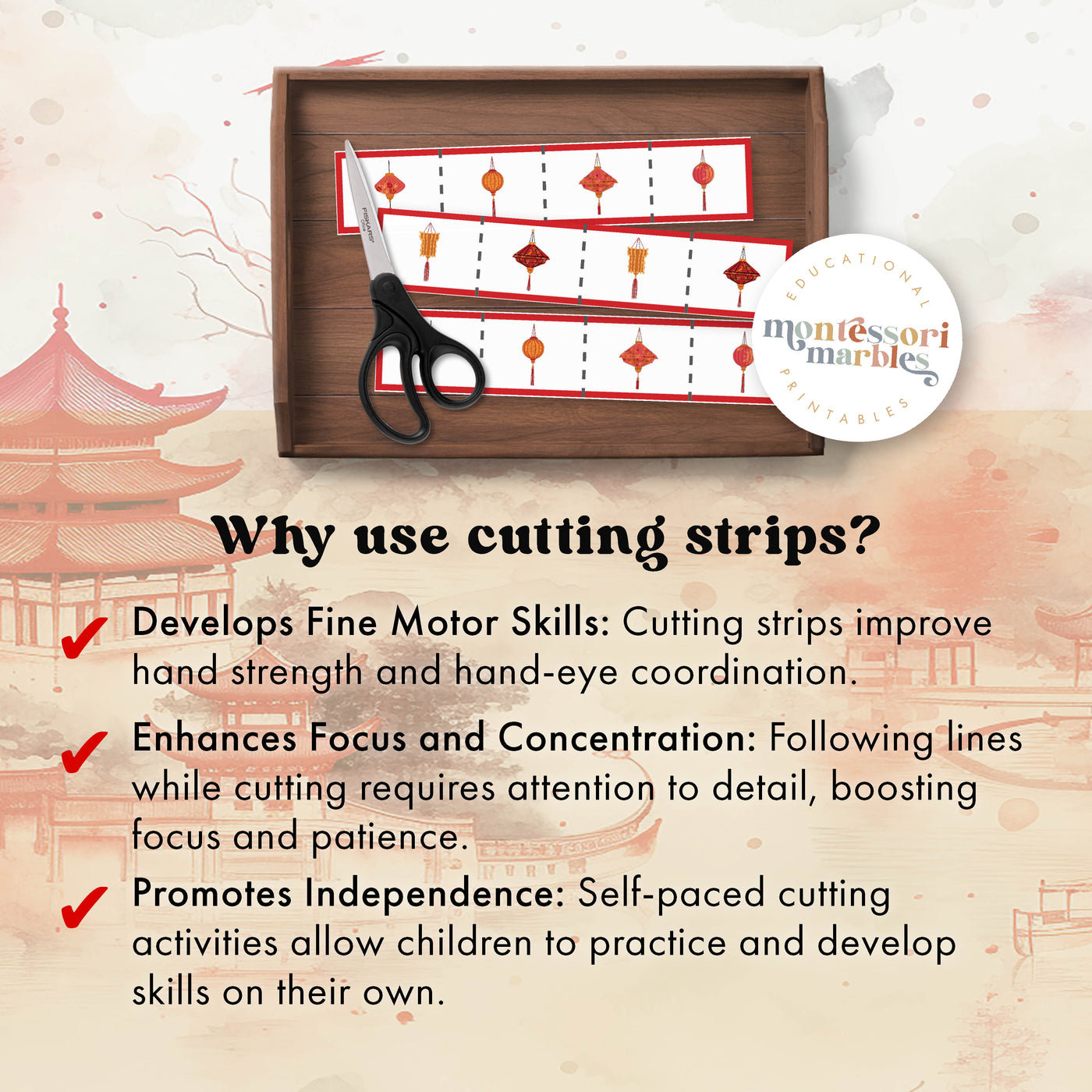 Lunar New Year Cutting Strips | Scissor Practice Fine Motor Ages 2-5 ...