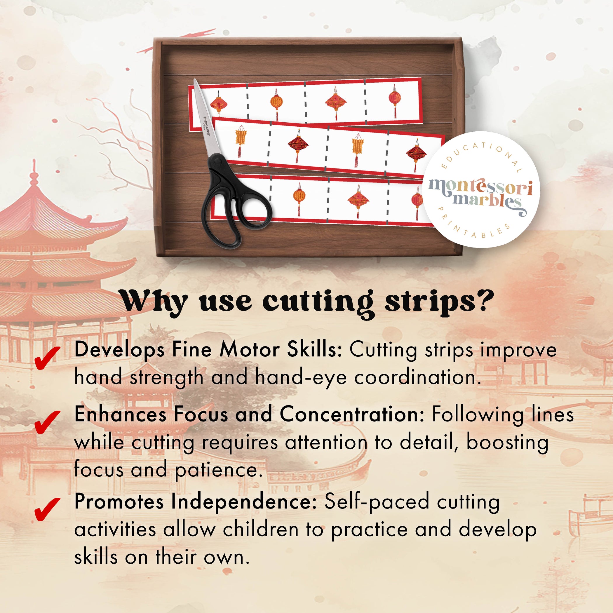 Lunar New Year Cutting Strips | Scissor Practice Ages 2-5 | Fine Motor ...