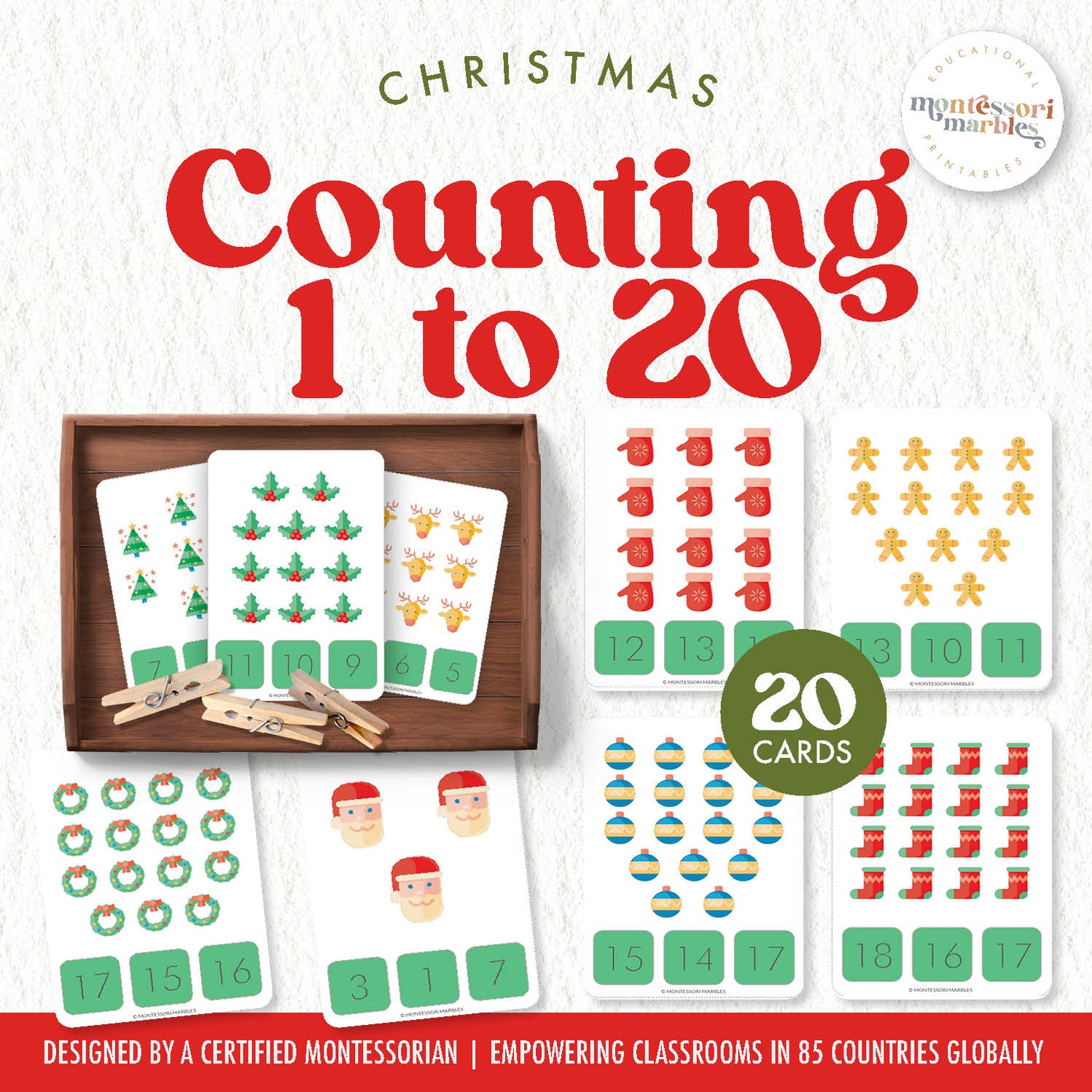 Christmas Counting Cards 1-20 | Math Activity Ages 3-5 — Montessori Marbles