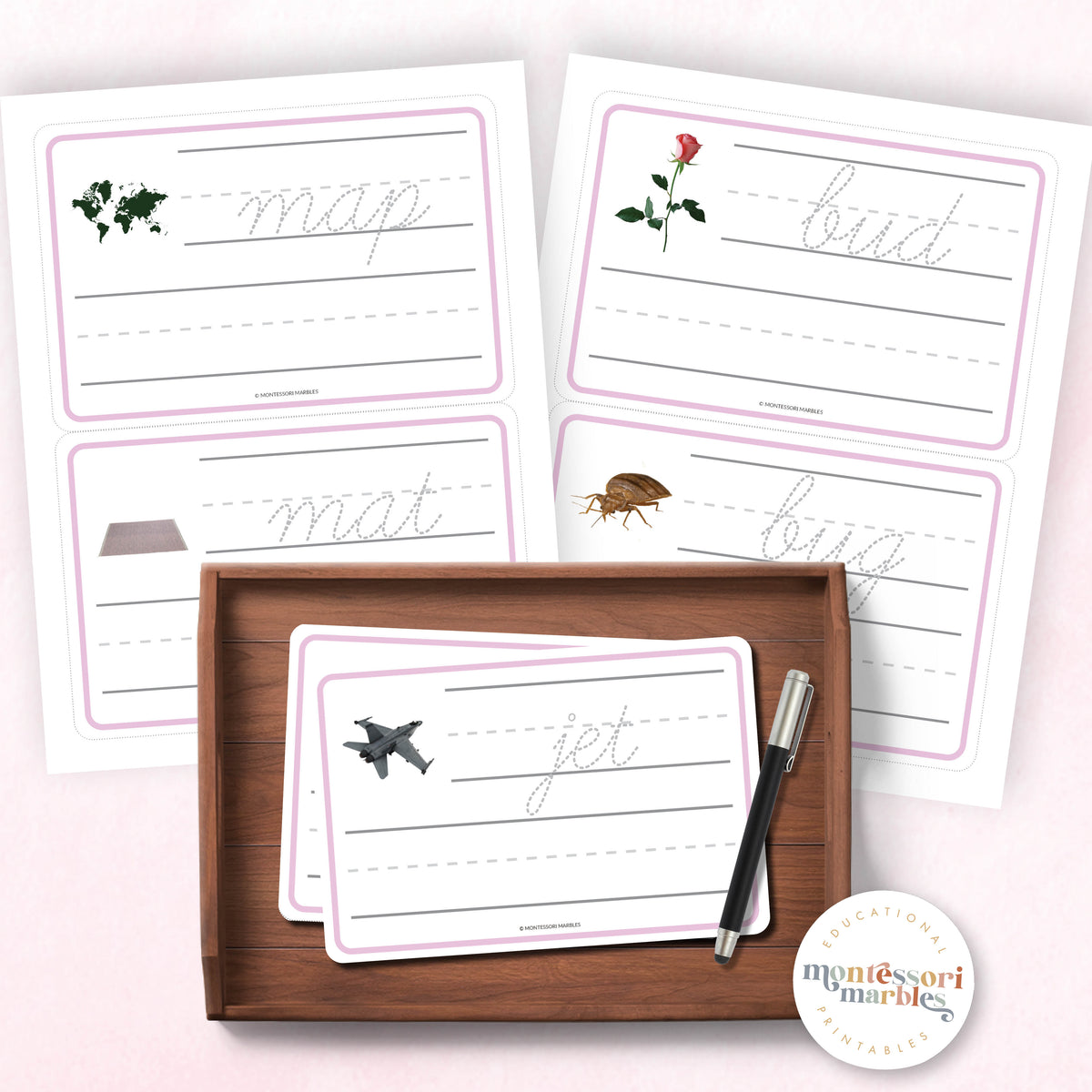 Montessori Pink Series Cursive Tracing Cards – Montessori Marbles