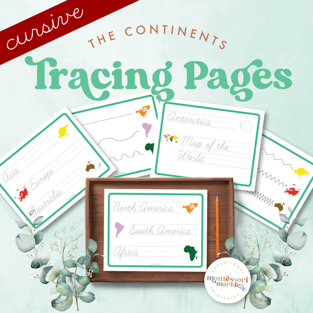 Continents Cursive Tracing Activity — Montessori Marbles