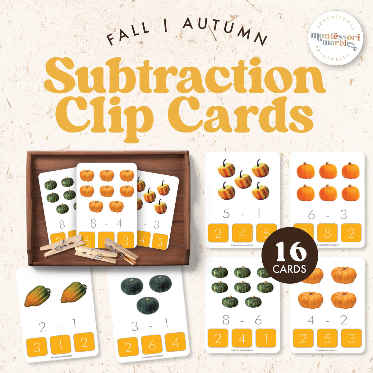 Fall Subtraction Clip Cards | 16 Math Practice Pumpkins Ages 5-7 PDF ...