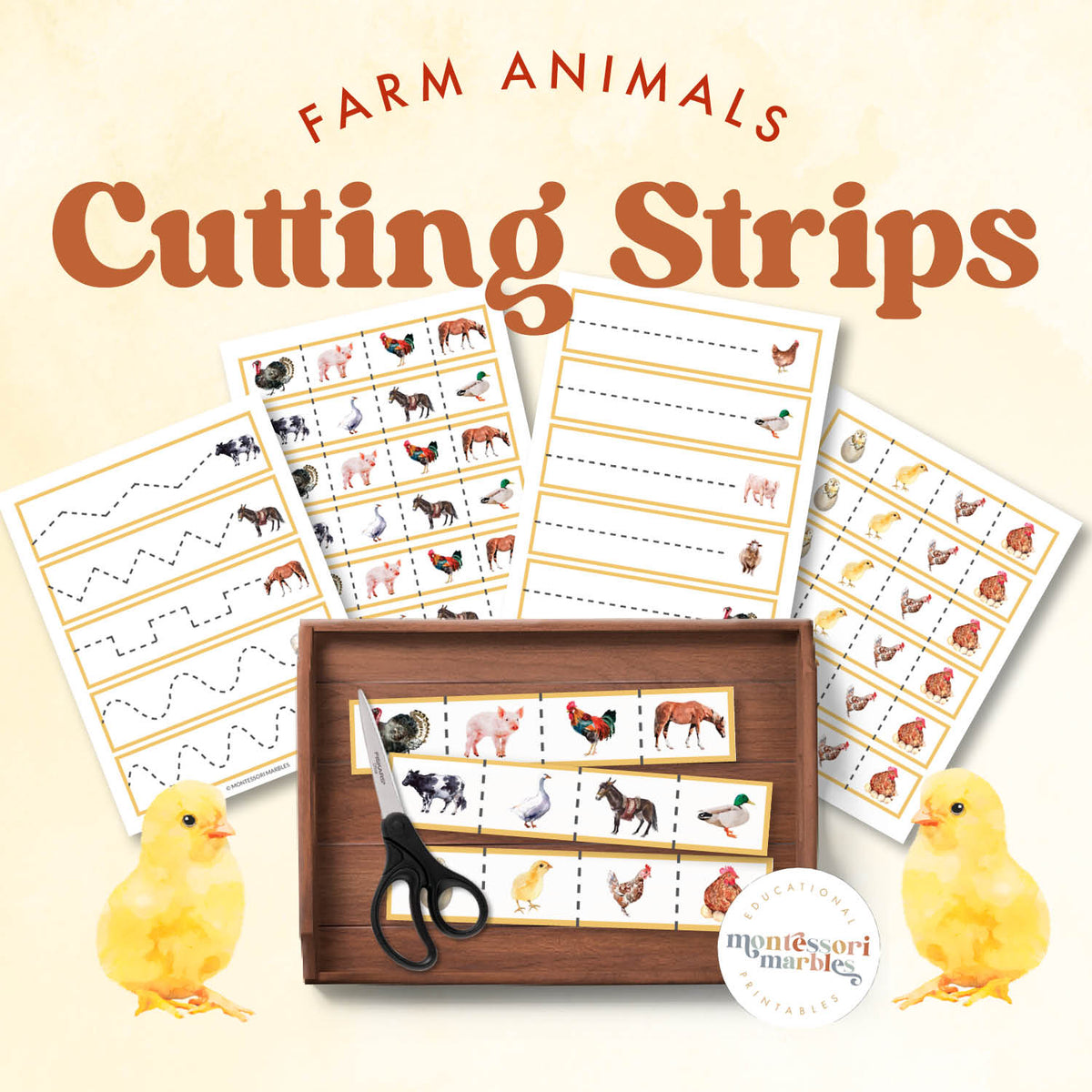 Farm Animals Cutting Strips — Montessori Marbles