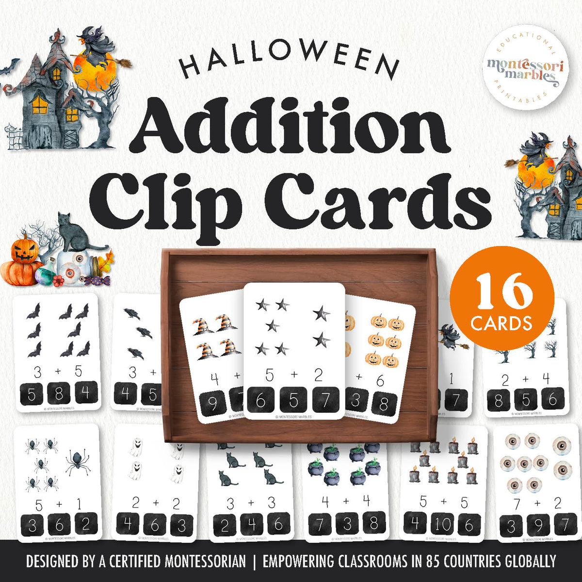 Halloween Addition Clip Cards | 16 Single-Digit Math Practice Ages 5-7 ...