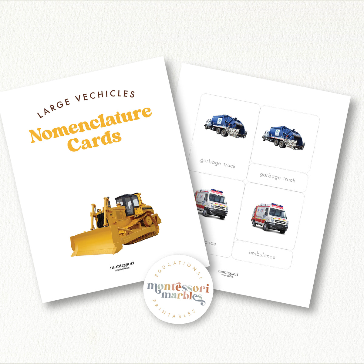 Construction Vehicles Nomenclature Cards – Montessori Marbles
