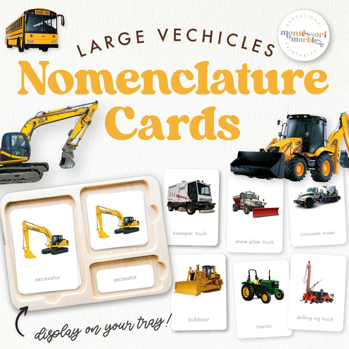 Construction Vehicles Nomenclature Cards – Montessori Marbles