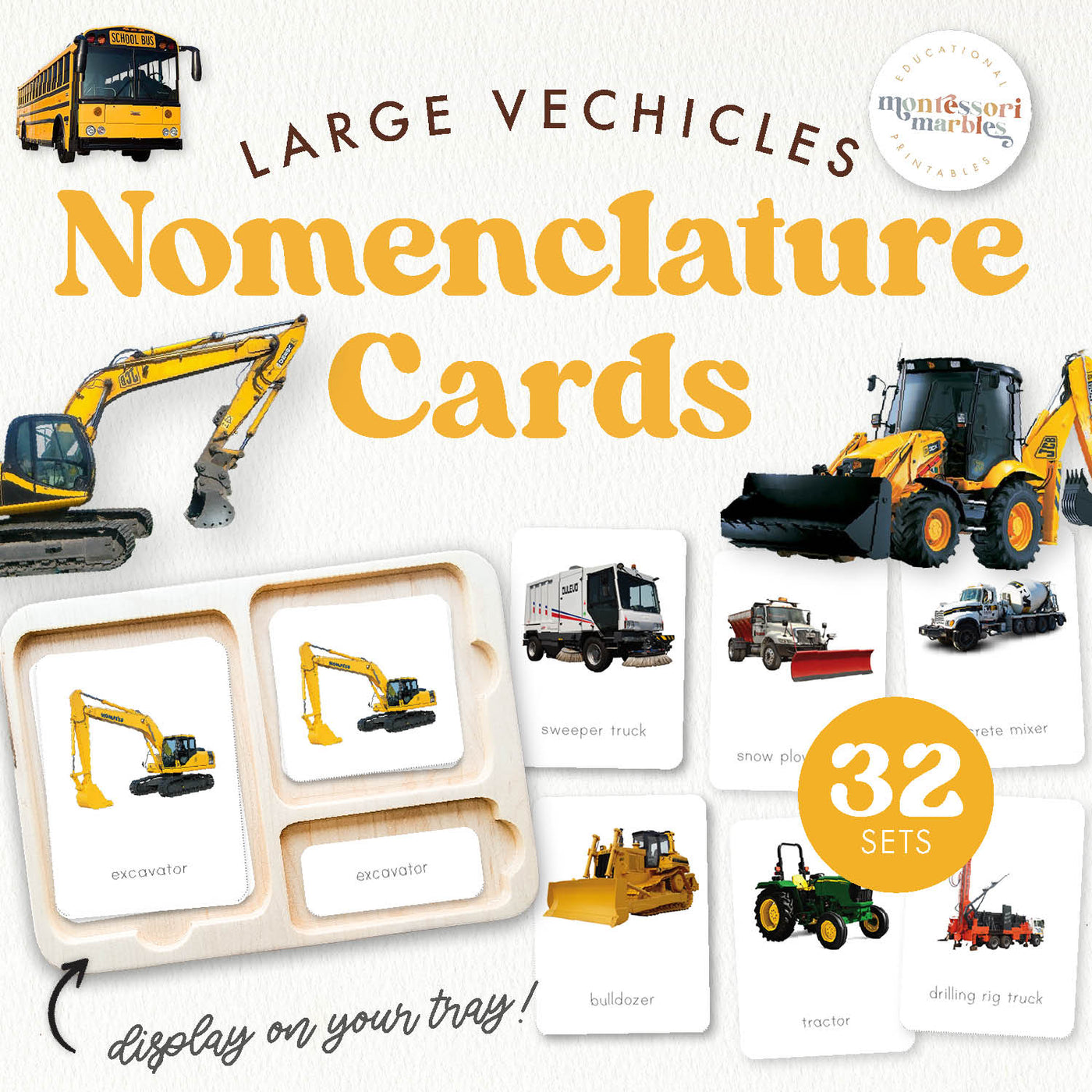 Large Vehicles Nomenclature Cards | 32 3-Part Transportation Ages 3-6 ...