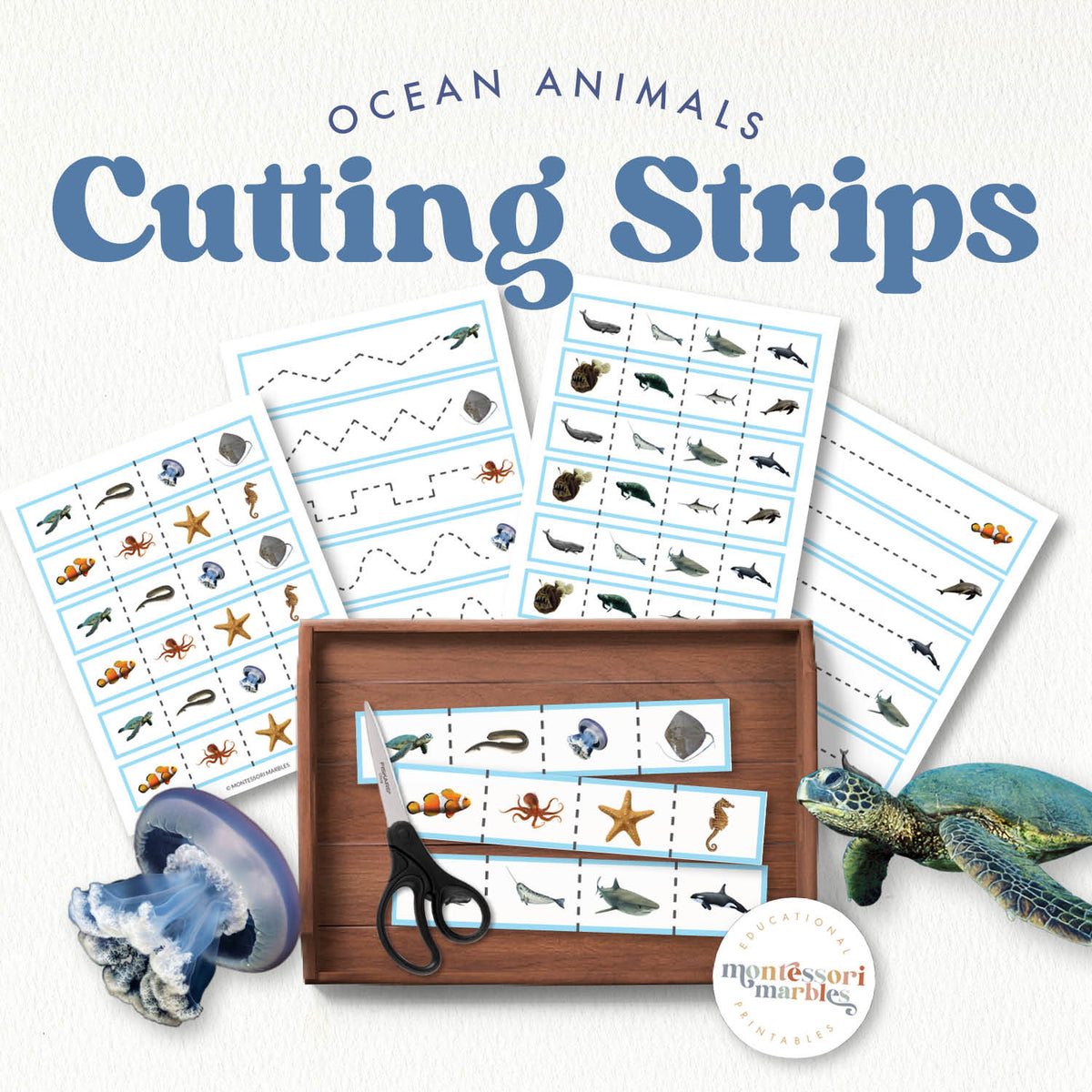 Ocean Animals Cutting Strips | Scissor Practice Ages 2-5 | Fine Motor ...