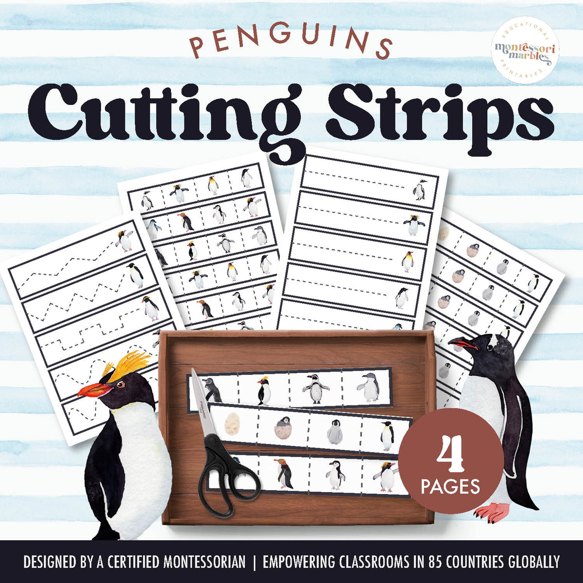 Penguins Cutting Strips | Scissor Practice Fine Motor Skills Ages 2-5 ...
