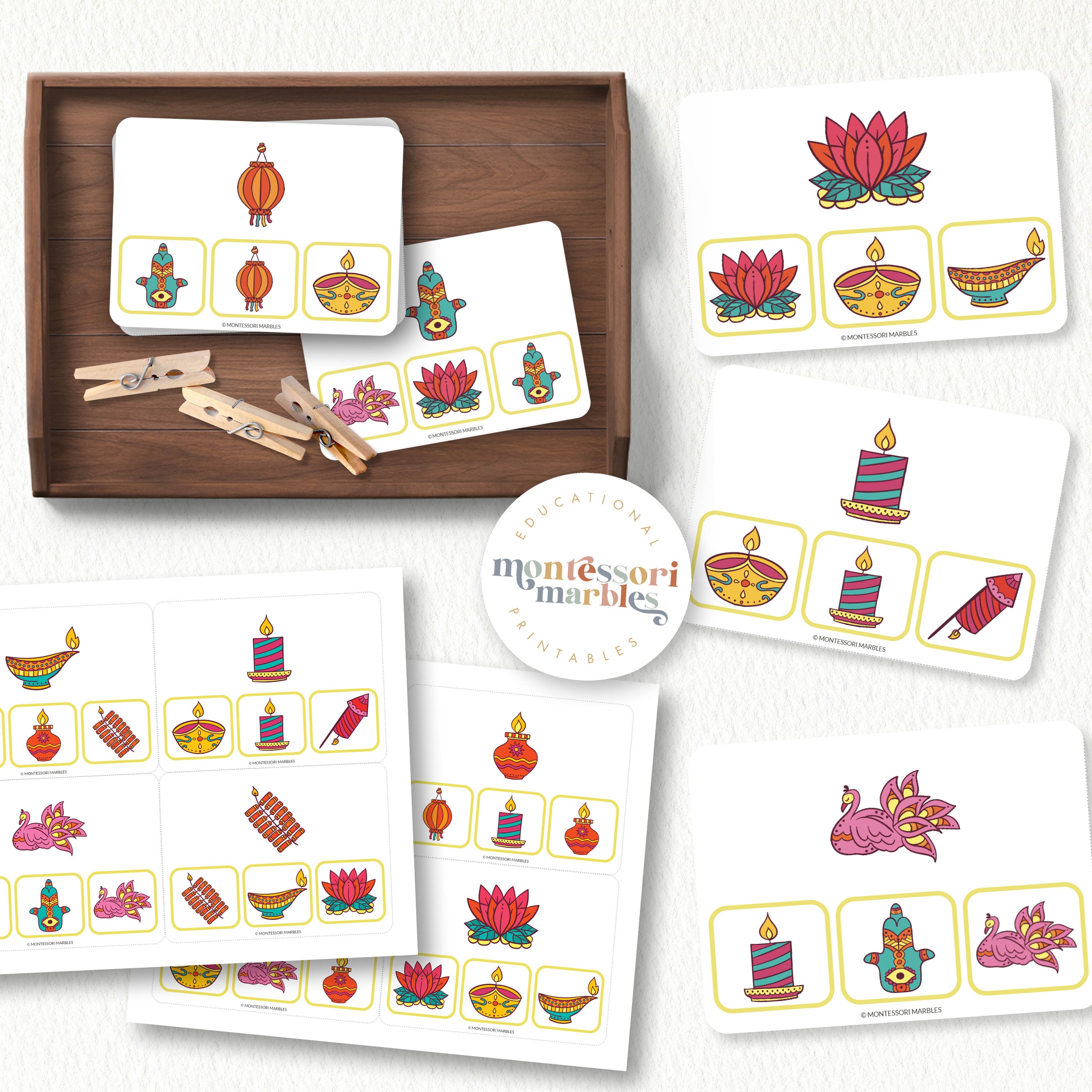 Diwali Picture Matching | 10 Clip Cards Festival Visual Game Ages 3-5 ...
