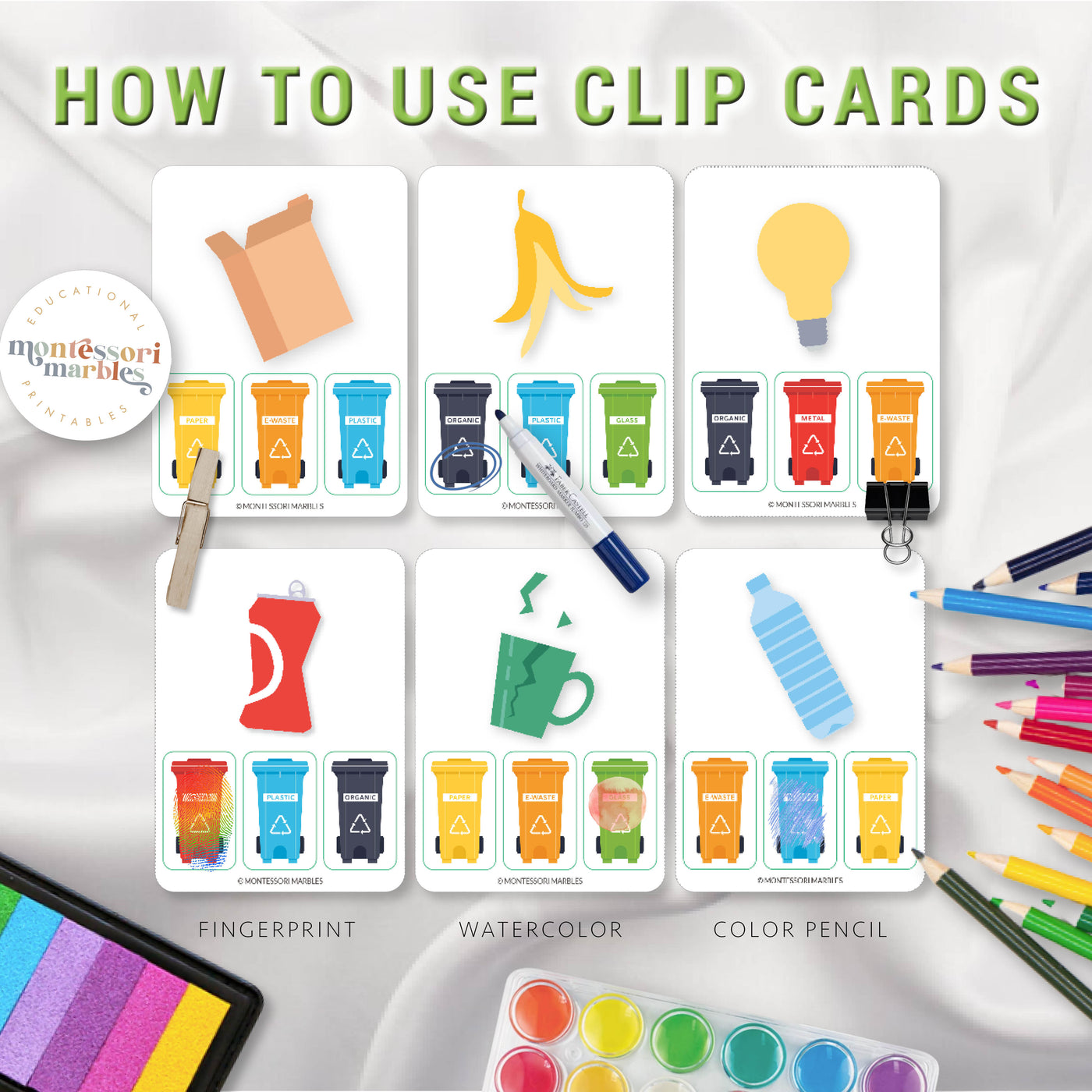 Earth Day Clip Cards | 24 Recycling Sorting Activity Ages 4-7 PDF ...