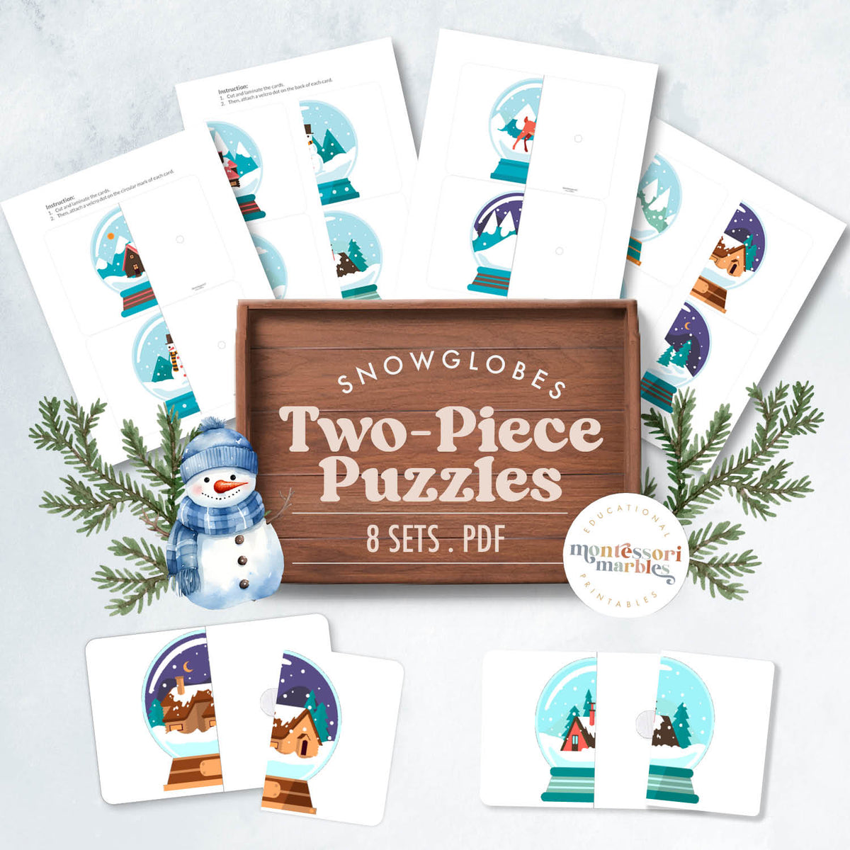 Winter Snow Globes Symmetry Puzzles | 8 Two-Piece Ages 2-6 December Fun ...