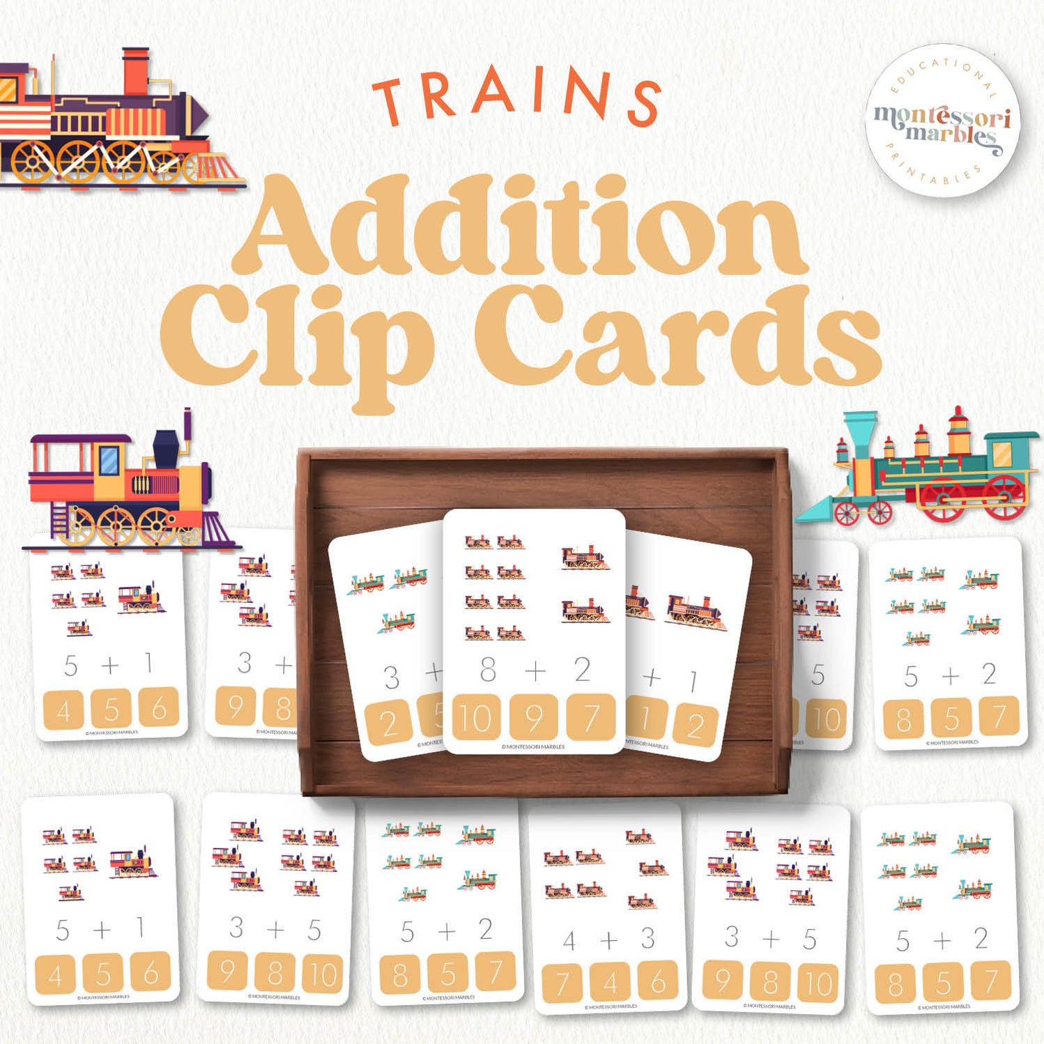 Train Addition Clip Cards | Math Practice Ages 5-7 | Kindergarten PDF ...