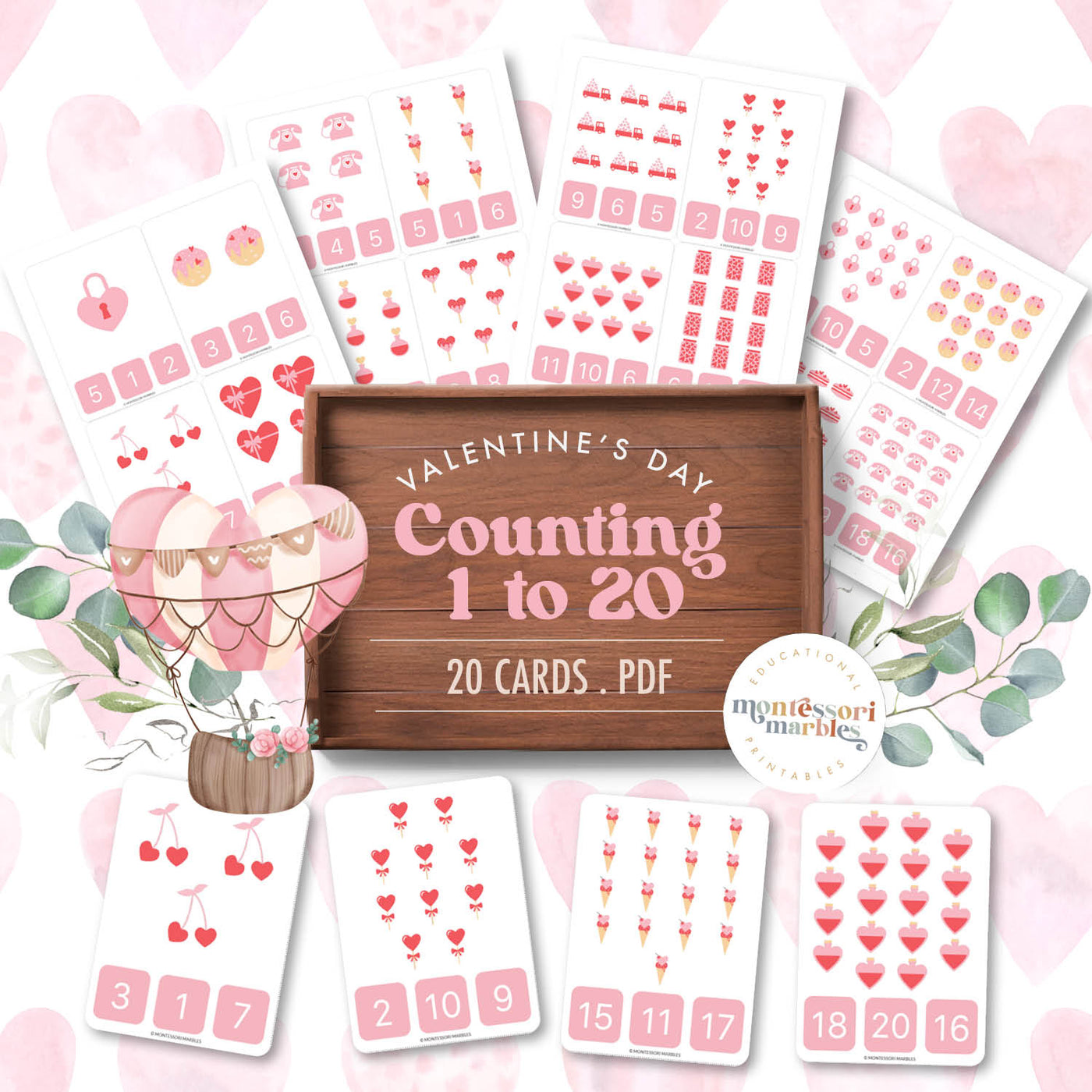 Valentine's Day Counting Clip Cards 1-20 | Math Activity Ages 3-6 PDF ...