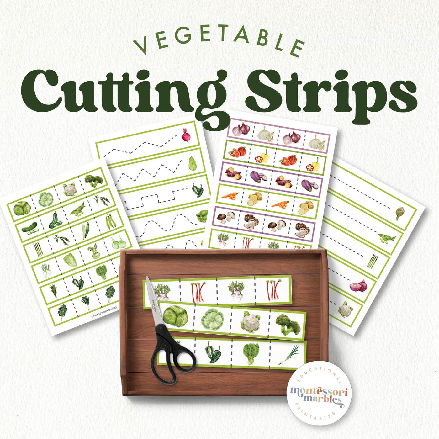 Vegetable Cutting Strips | Scissor Practice Ages 2-5 Fine Motor PDF ...