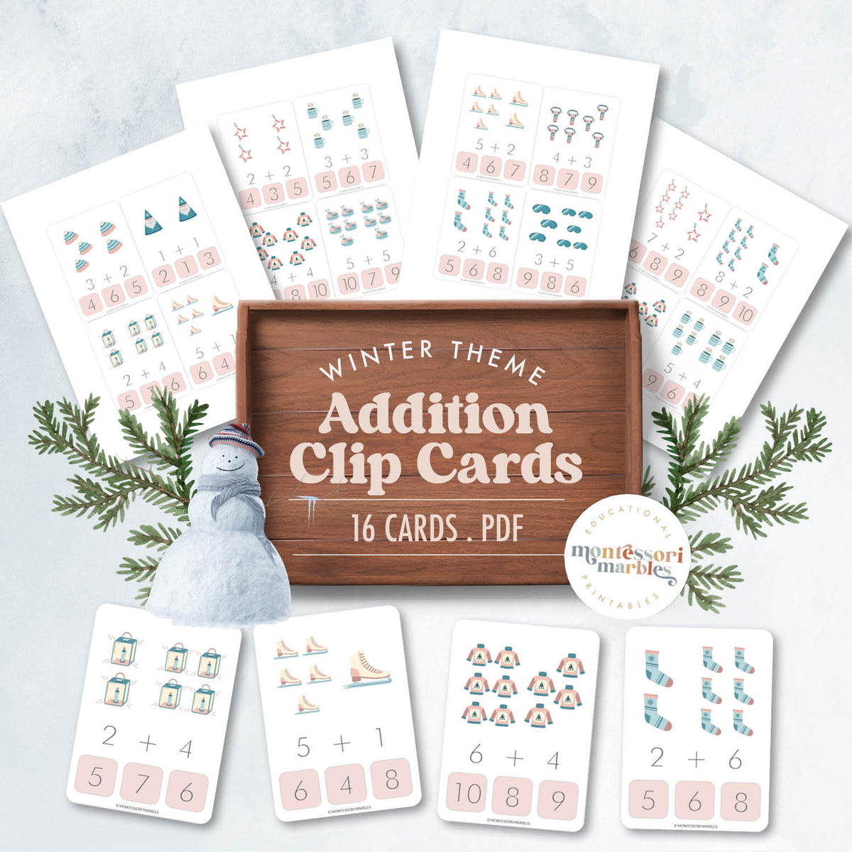 Winter Addition Clip Cards | 16 Cards Math Practice Ages 5-7 ...