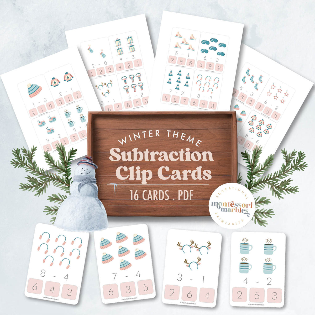 Winter Subtraction Clip Cards | 16 Cards Math Practice Ages 4-6 ...