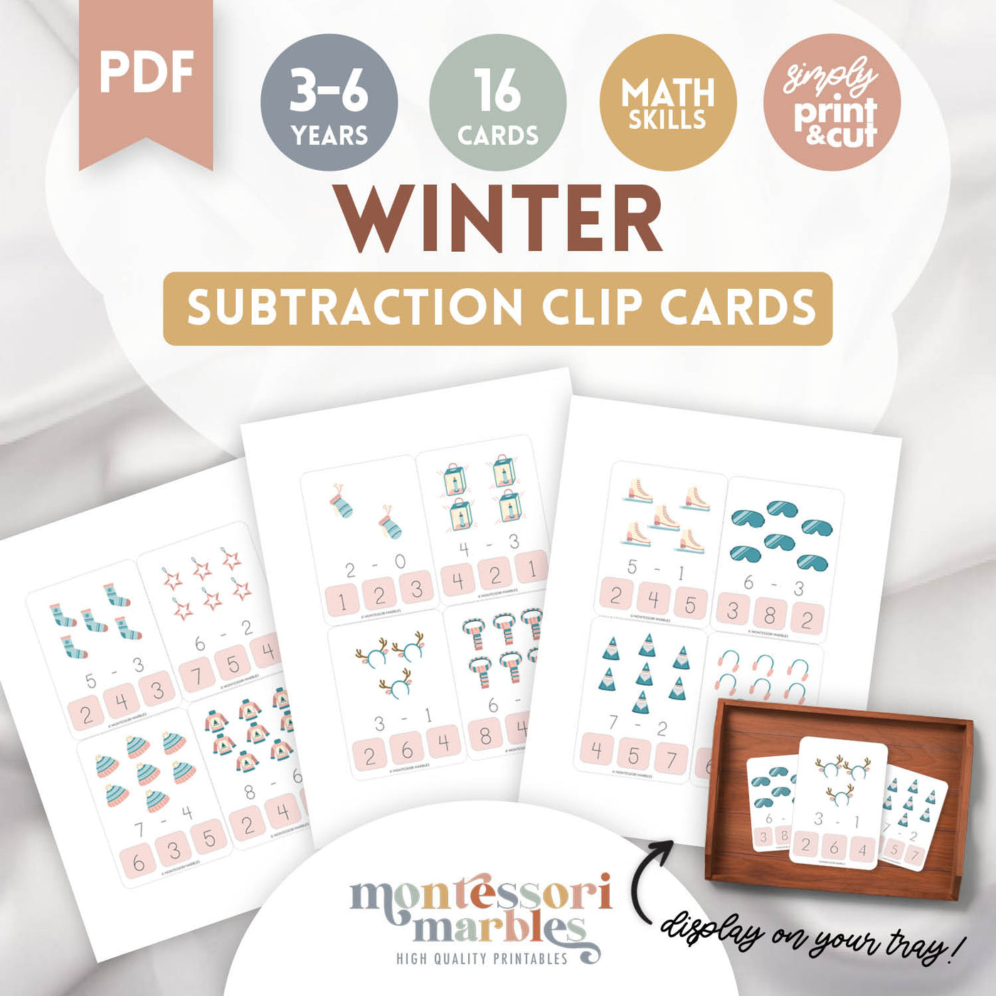 Winter Subtraction Clip Cards | 16 Cards Math Practice Ages 4-6 ...