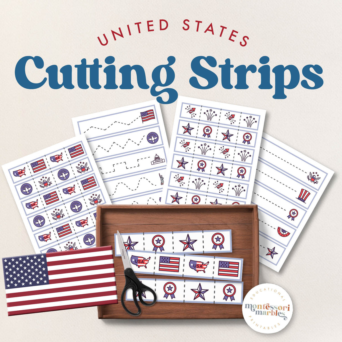 4th of July Cutting Strips | Scissor Practice Ages 2-5 Fine Motor ...