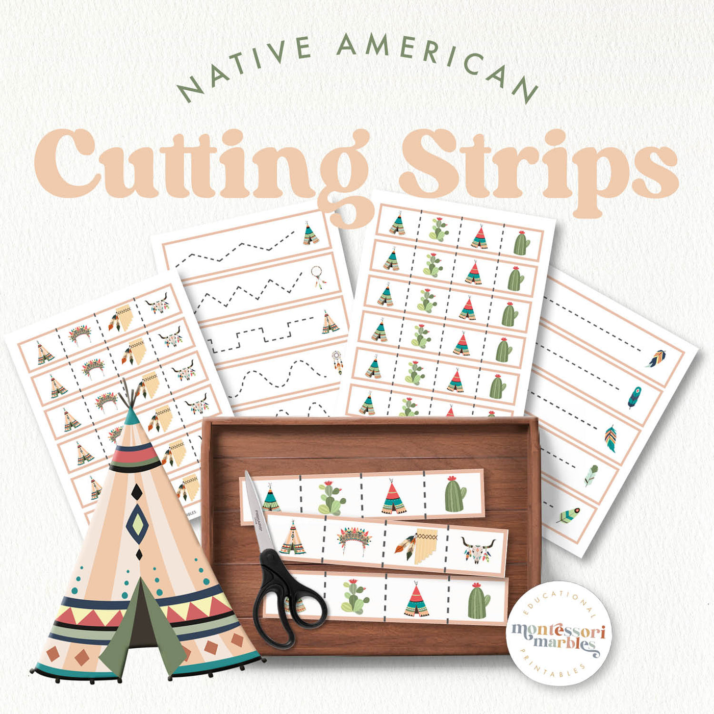 Native American Cutting Strips | Scissor Practice Ages 2-5 | Fine Motor ...