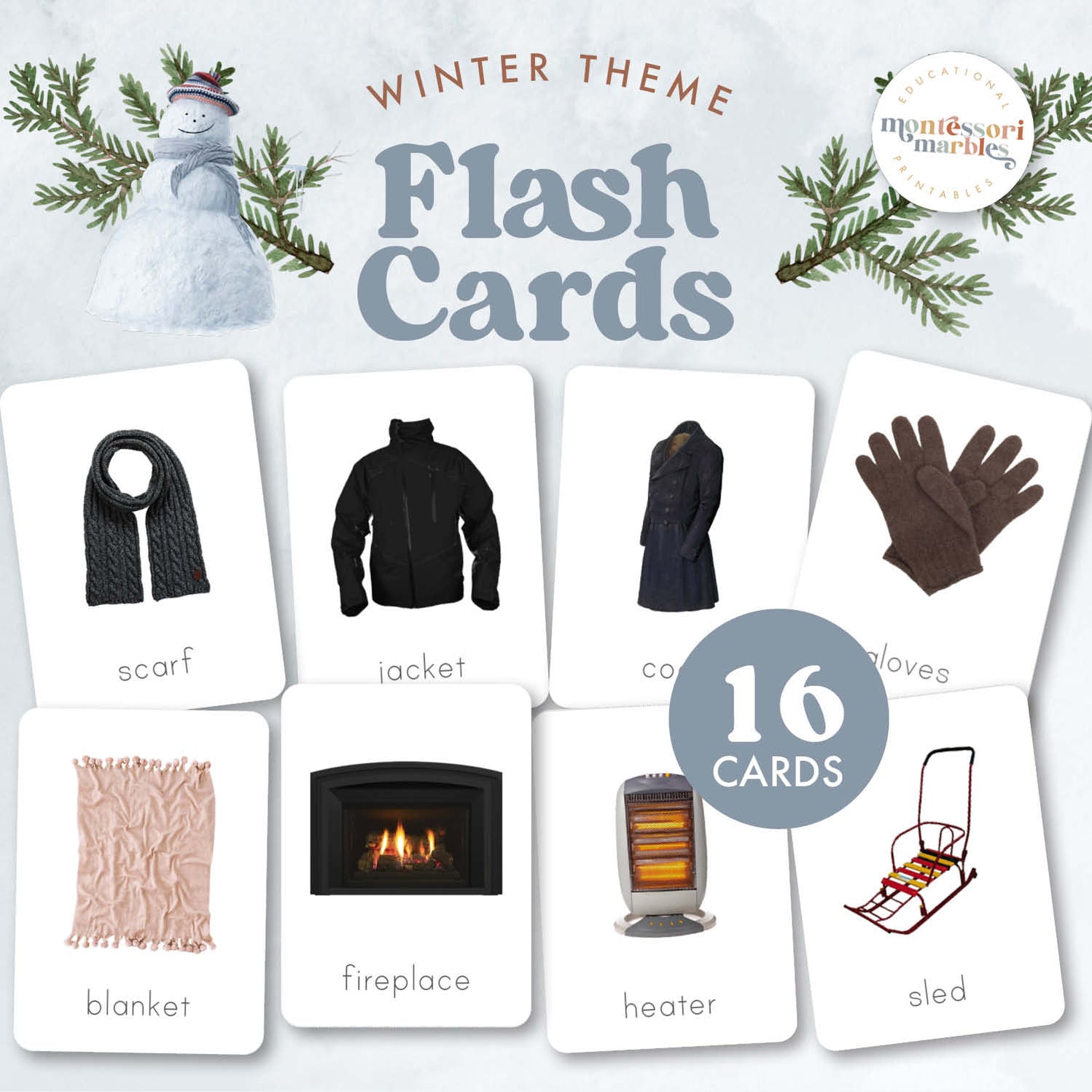 Winter Flash Cards | 16 Items Ages 3-6 Seasonal Vocabulary January PDF ...