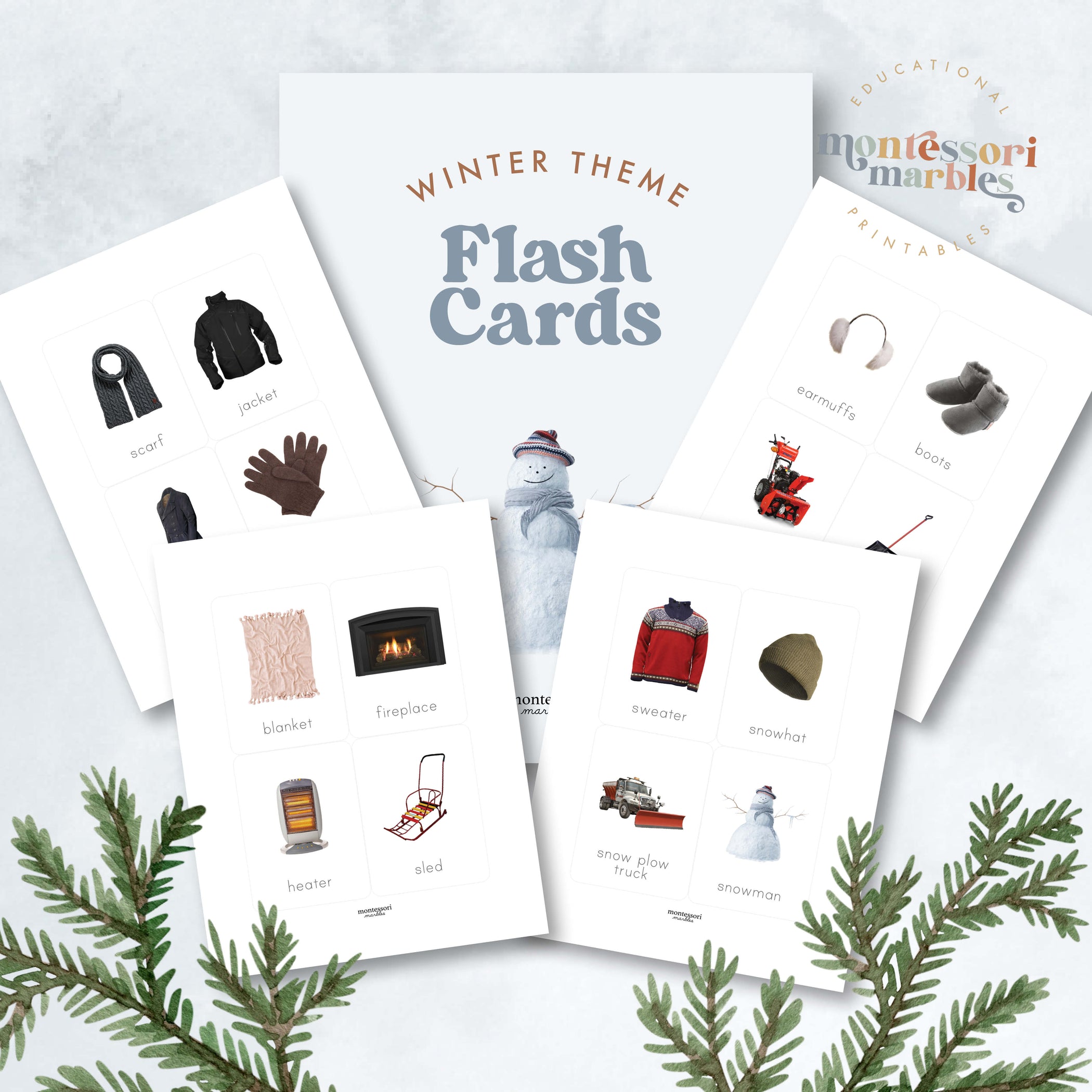 Winter Flash Cards | 16 Items Ages 3-6 Seasonal Vocabulary January PDF ...