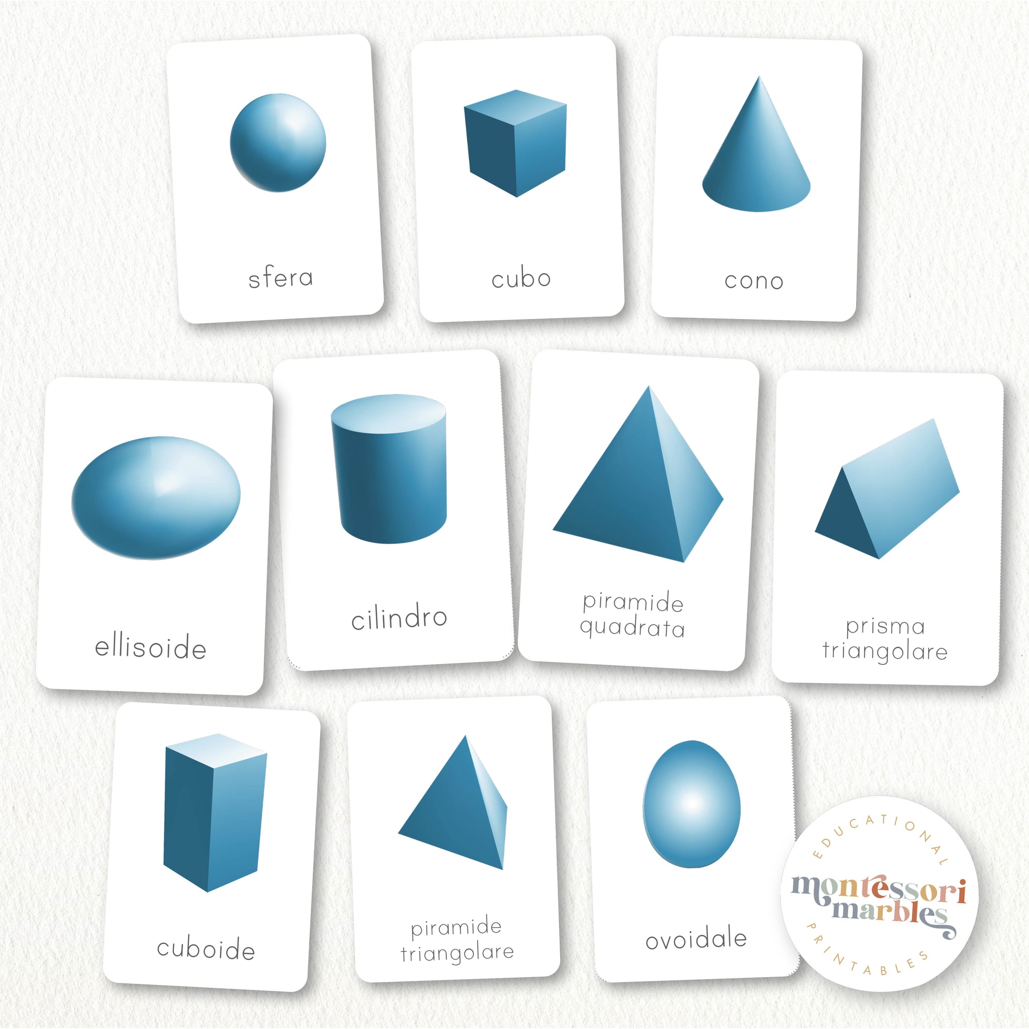 3D Shapes Nomenclature Cards | 10 3-Part Geometry Italian Ages 4-8 PDF ...