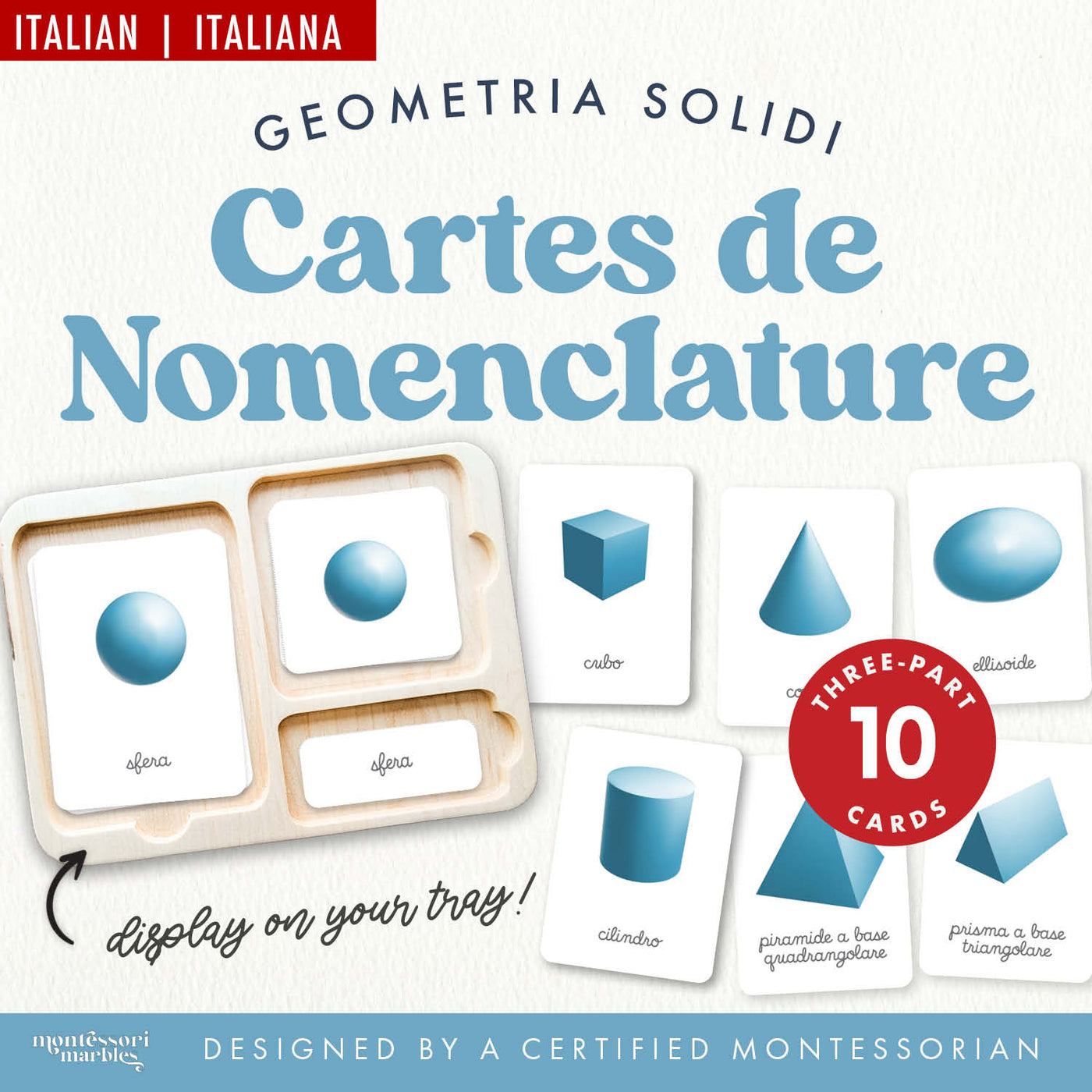 3D Shapes Nomenclature Cards Cursive | 10 Italian Geometry Ages 4-8 ...