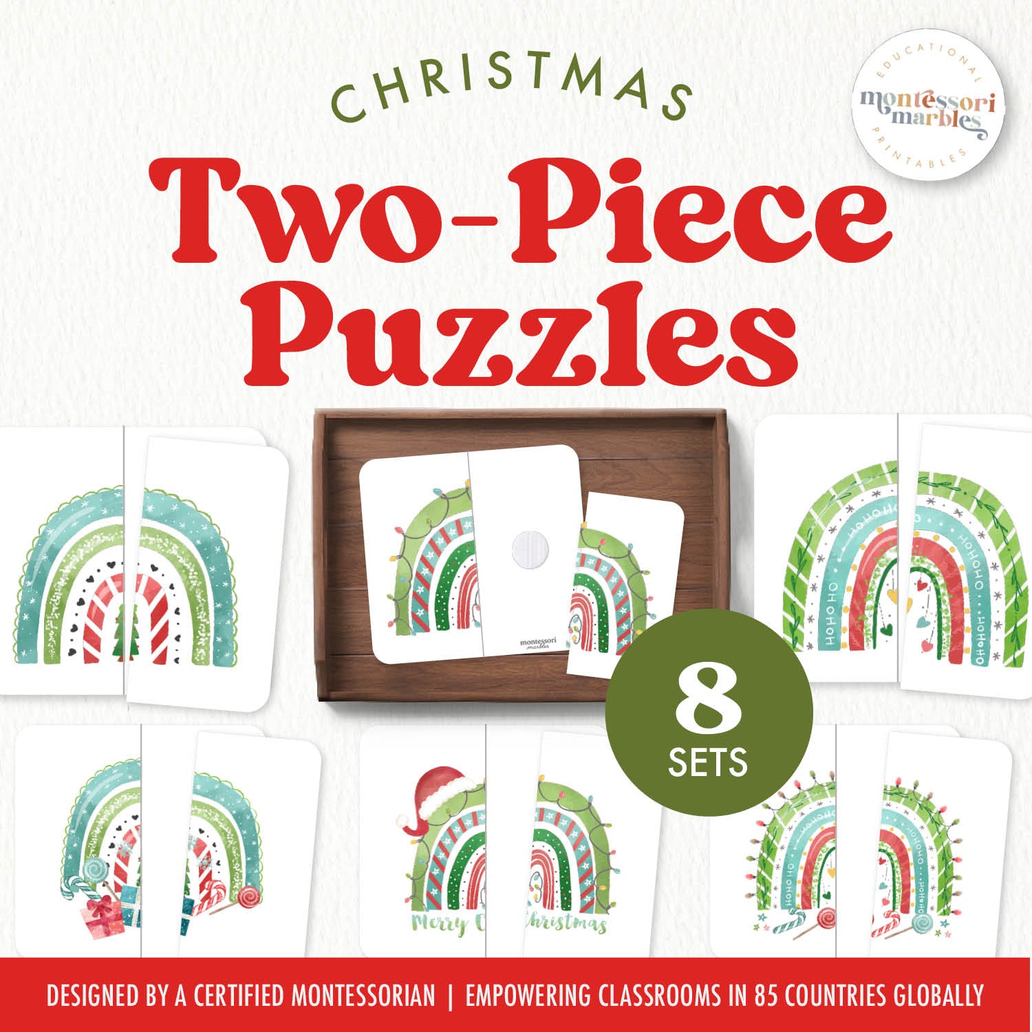 Christmas Rainbow Two-Piece Puzzles | 8 Two-Piece Matching Activity 3-5 ...