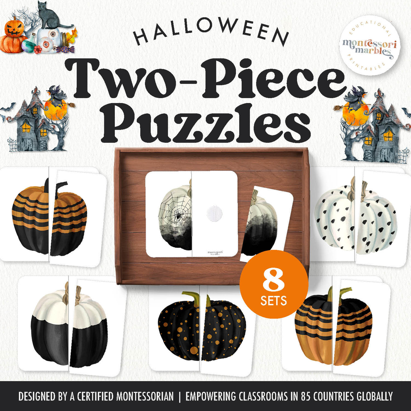 Halloween Pumpkins Two-Piece Puzzles | 8 Sets Matching Game Ages 2-5 ...