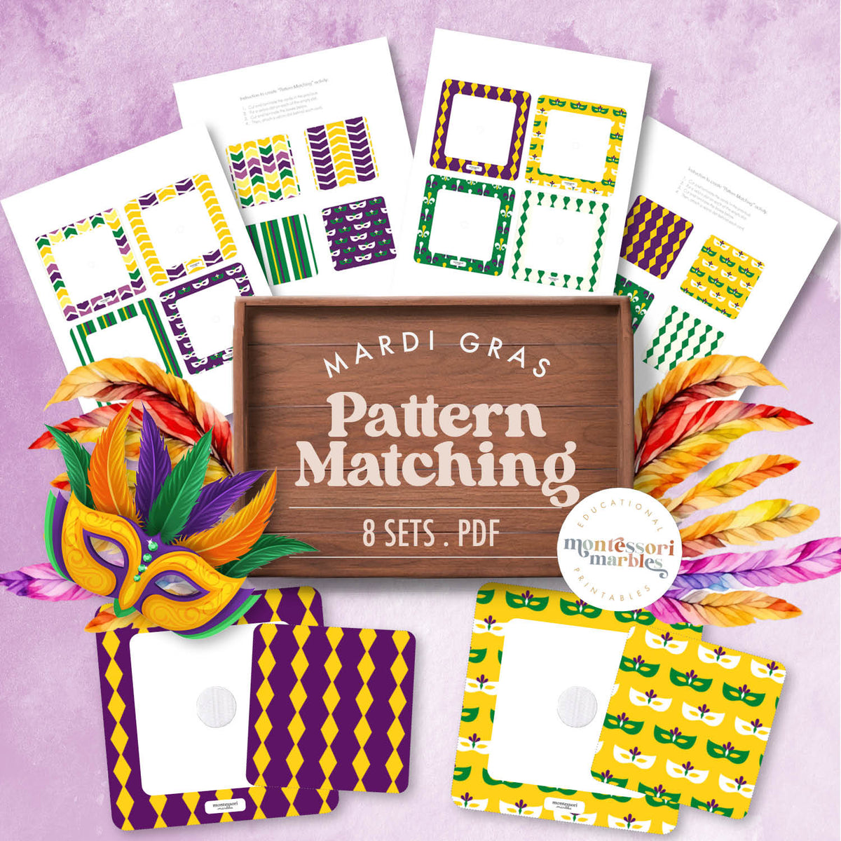 Mardi Gras Pattern Matching | 8 Sets Visual Skills Carnival Ages 3-6 ...
