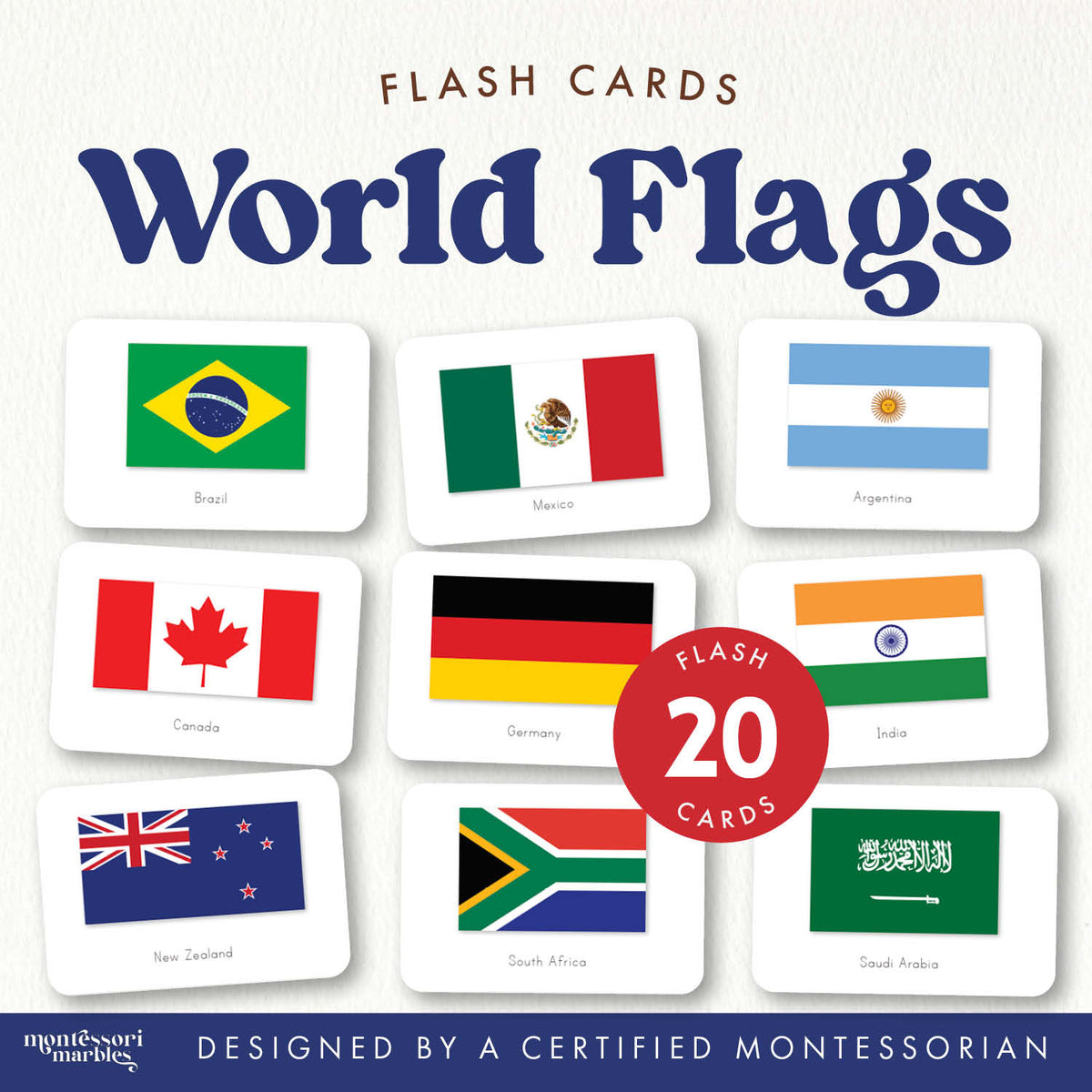 20 World Flags Flash Cards | Geography Learning Printable PDF ...