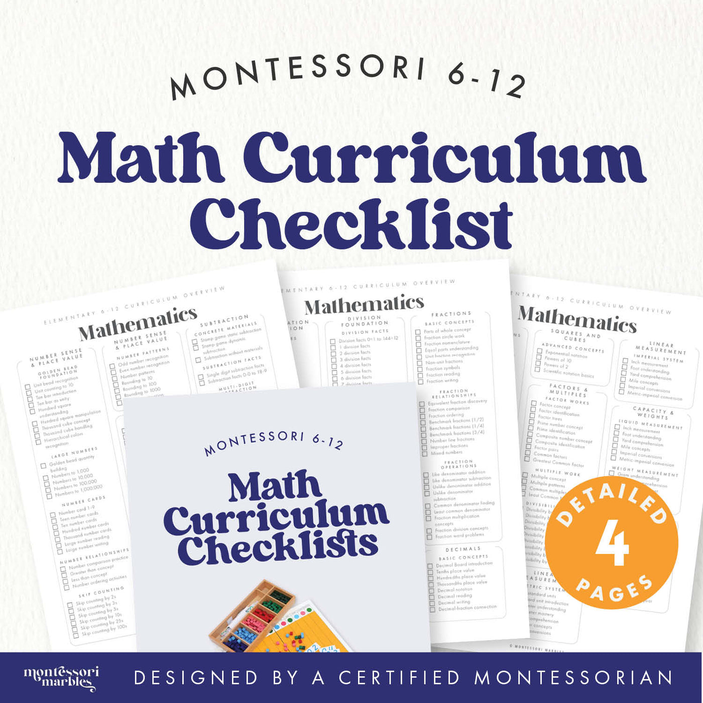 Montessori Math Curriculum Checklist Ages 6-12 | Elementary Scope ...