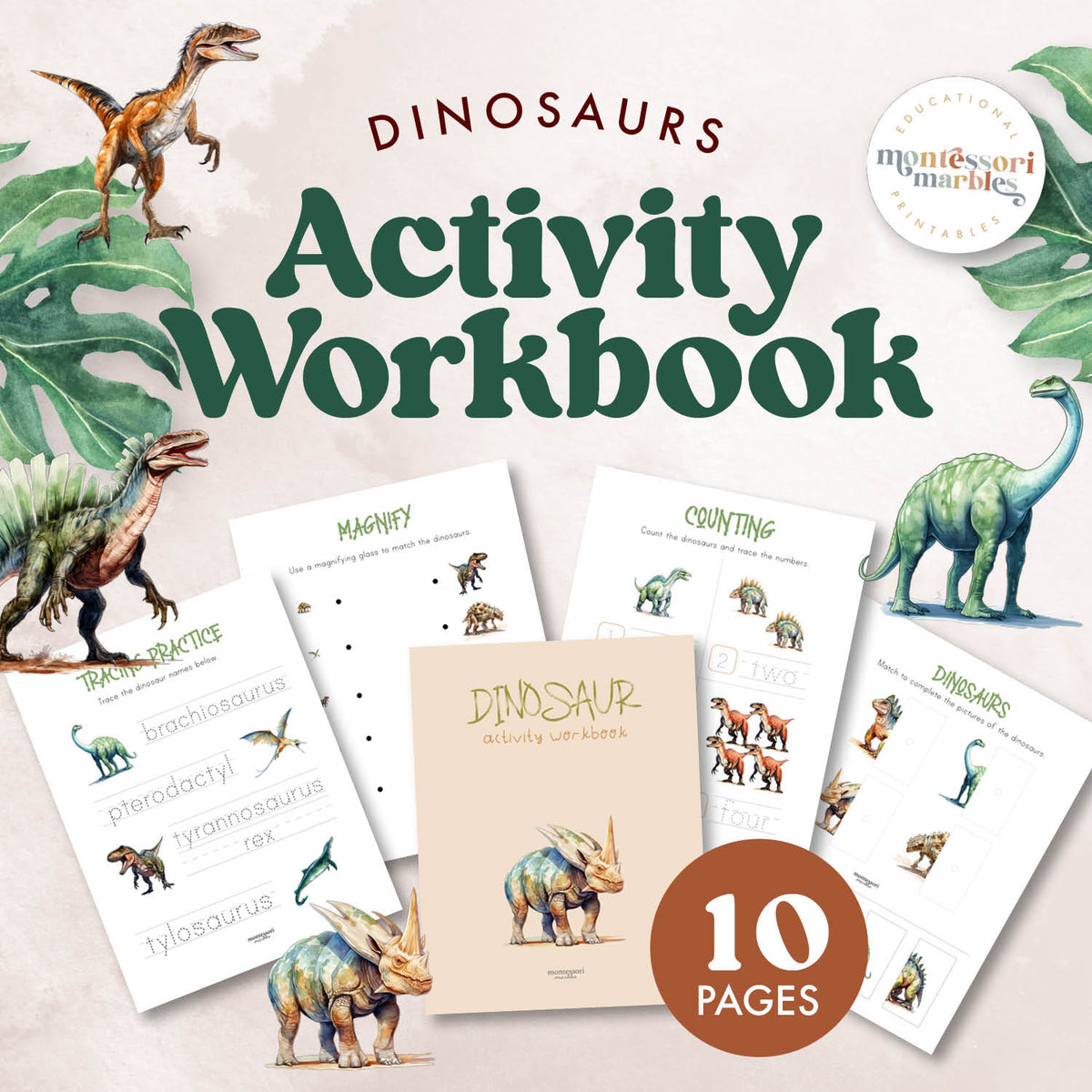 Dinosaur Activity Workbook – Montessori Marbles