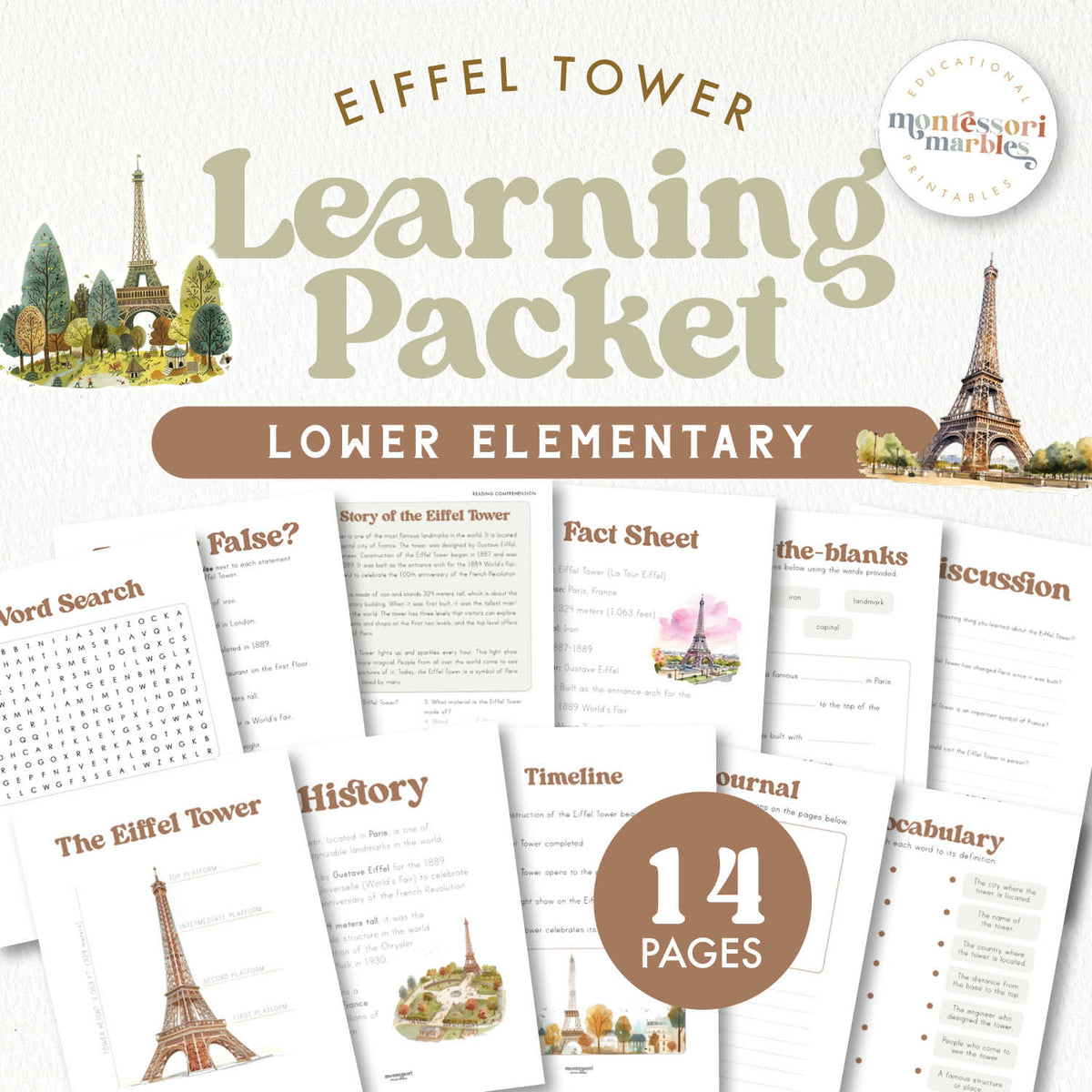 Eiffel Tower Learning Packet | France Landmark Workbook Ages 6-9 PDF ...