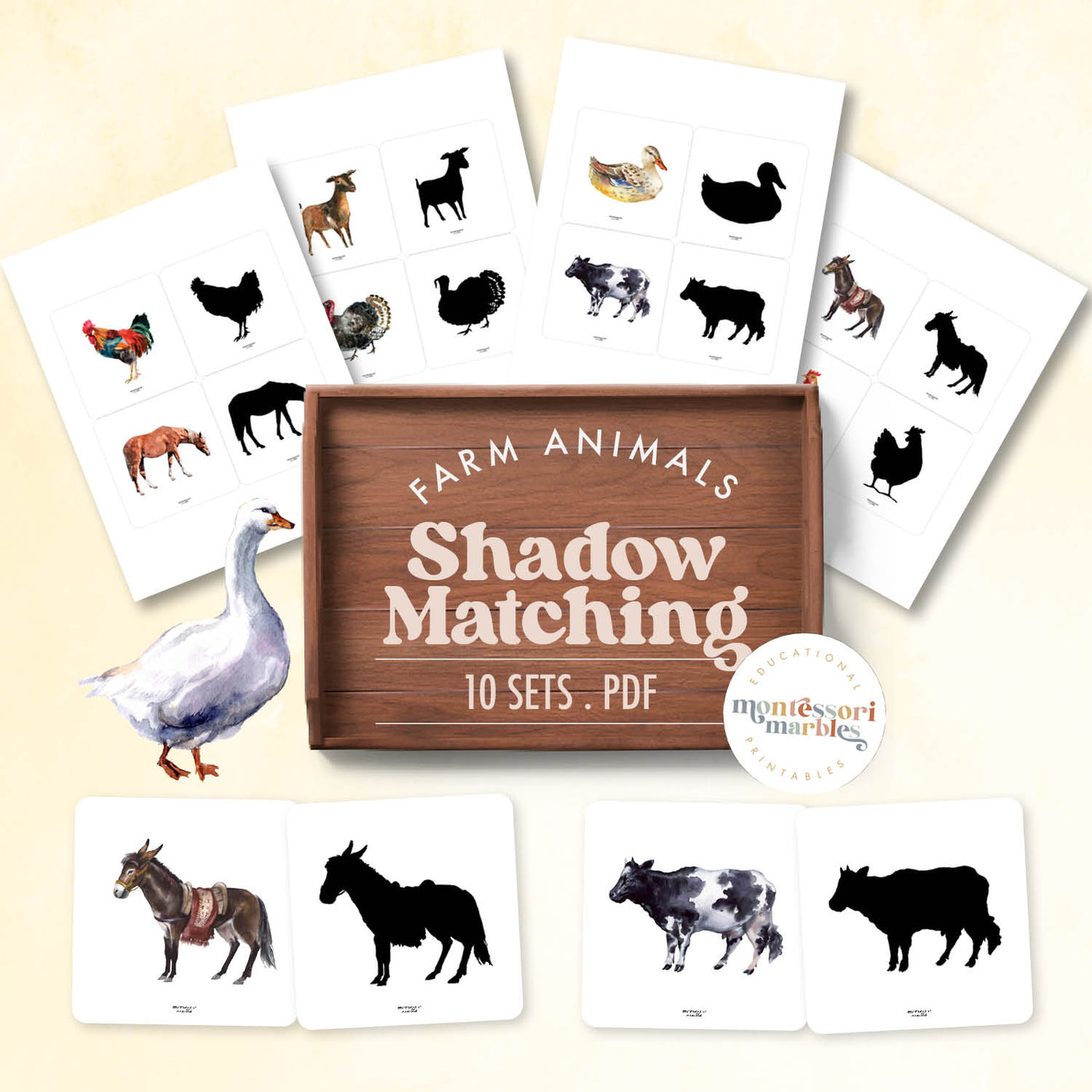 Farm Animals Shadow Matching | 10 Silhouette Cards Visual Game Ages 3-6 ...