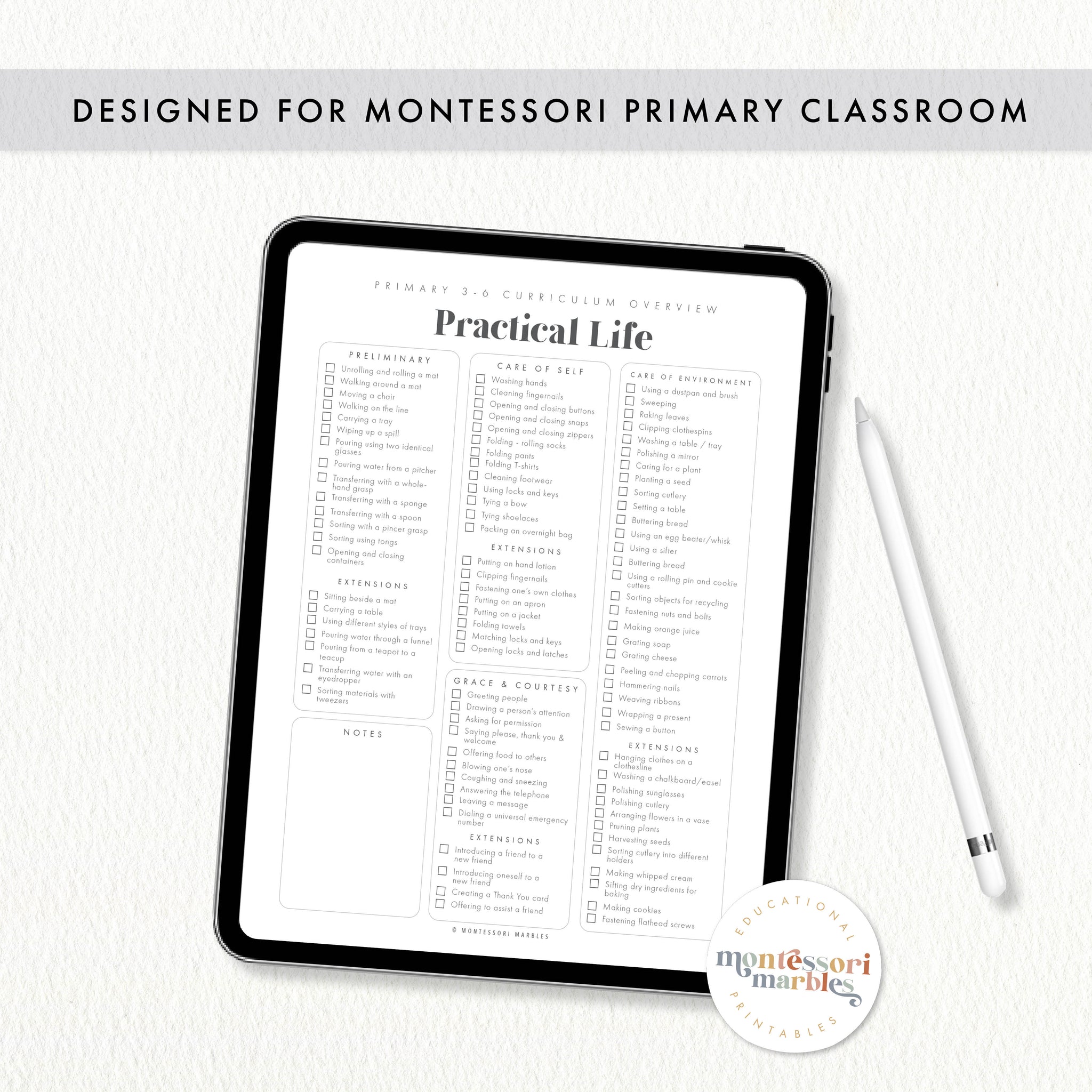 Montessori 3-6 Curriculum Checklists – Montessori Marbles