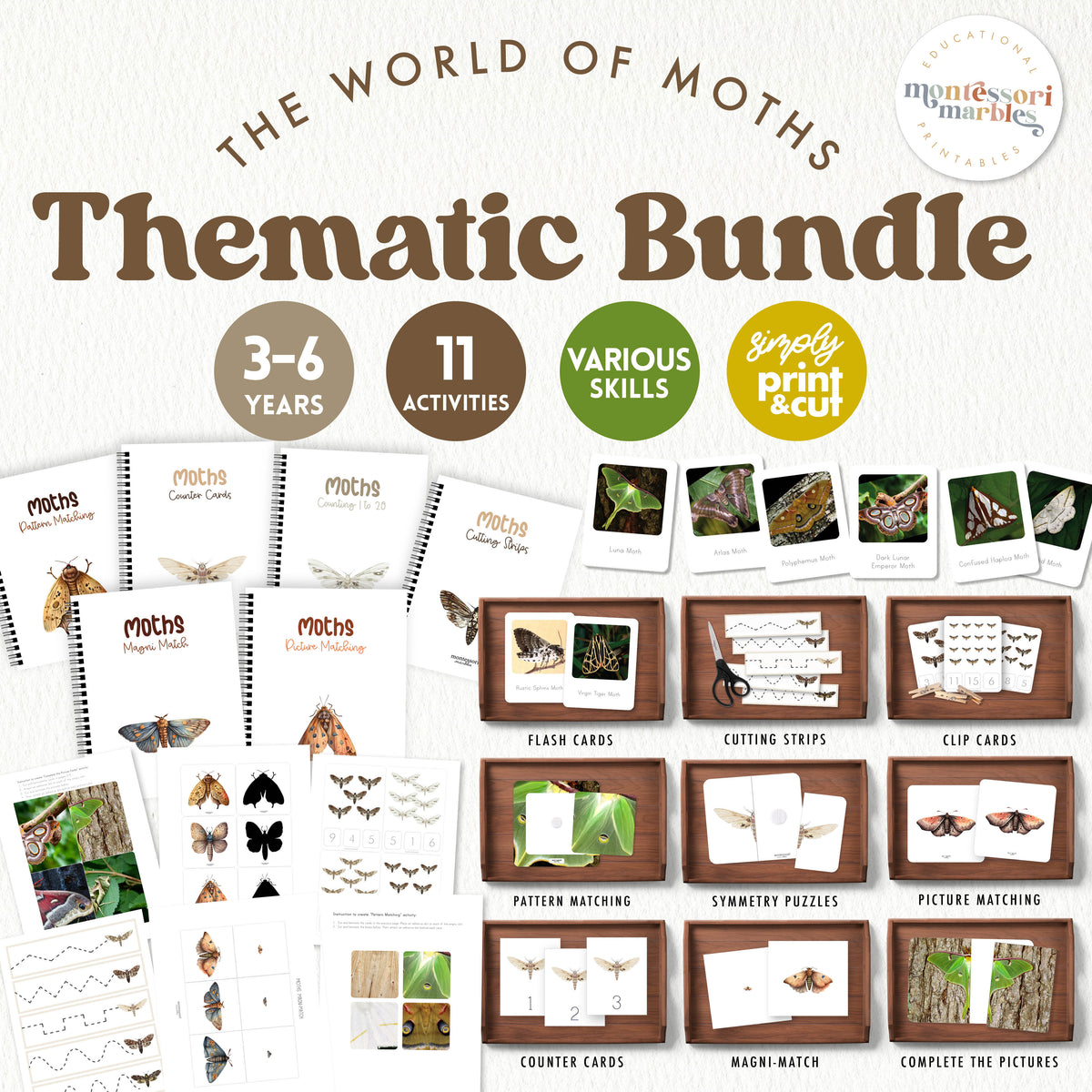 Montessori Moths Activities Bundle | Counting & Fine Motor Ages 3-6 ...