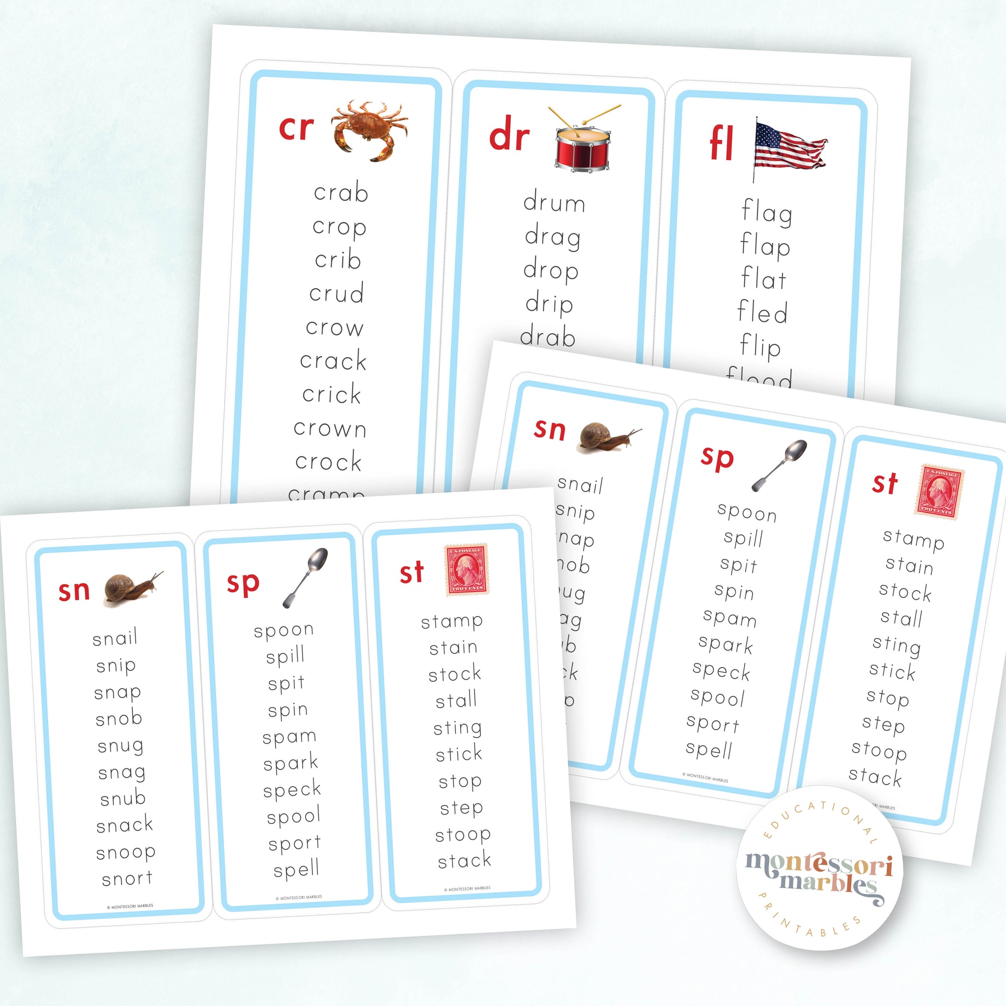 Montessori Blue Series Word Lists for Beginning Blends – Montessori Marbles