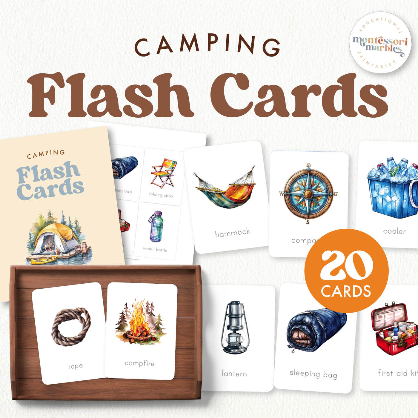 Camping Flash Cards | 20 Outdoor Vocabulary for Kids Ages 3-8 ...