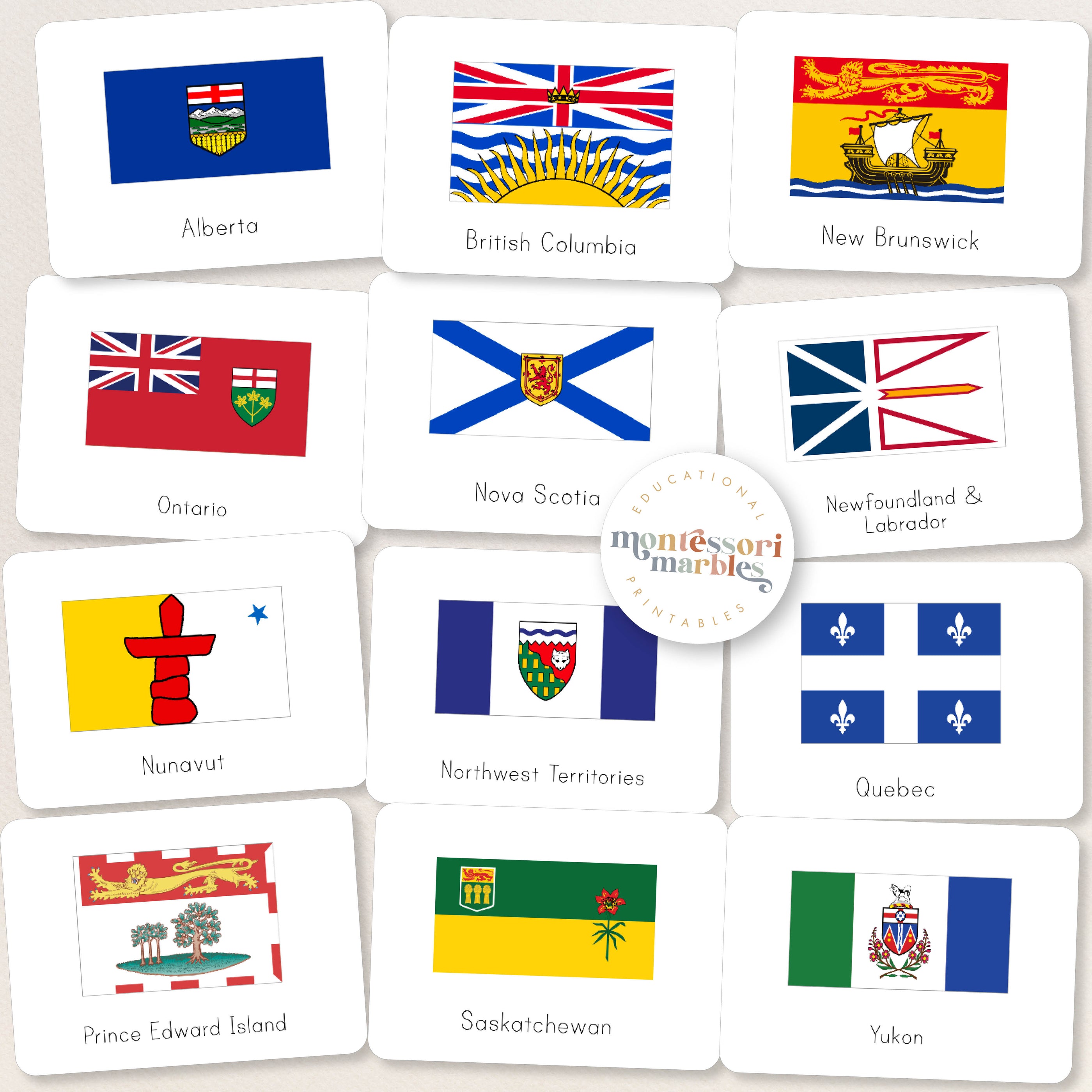 Canada Provincial Flags Flash Cards | Geography Ages 5-8 — Montessori ...