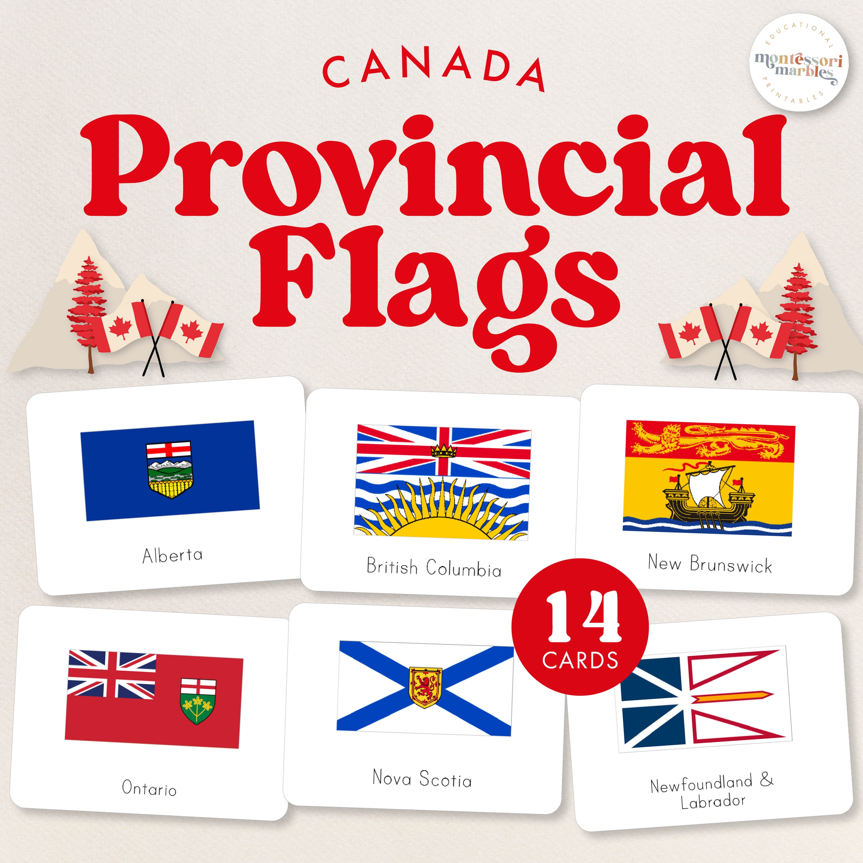 Canada Provincial Flags Flash Cards | Geography Ages 5-8 — Montessori ...