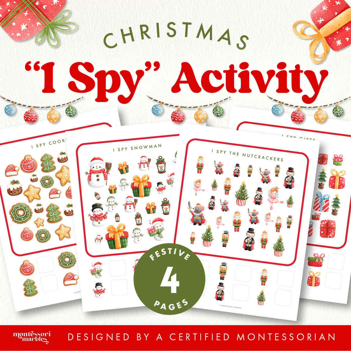Christmas I Spy Activity | Holiday Counting Worksheets Ages 3-6 PDF ...