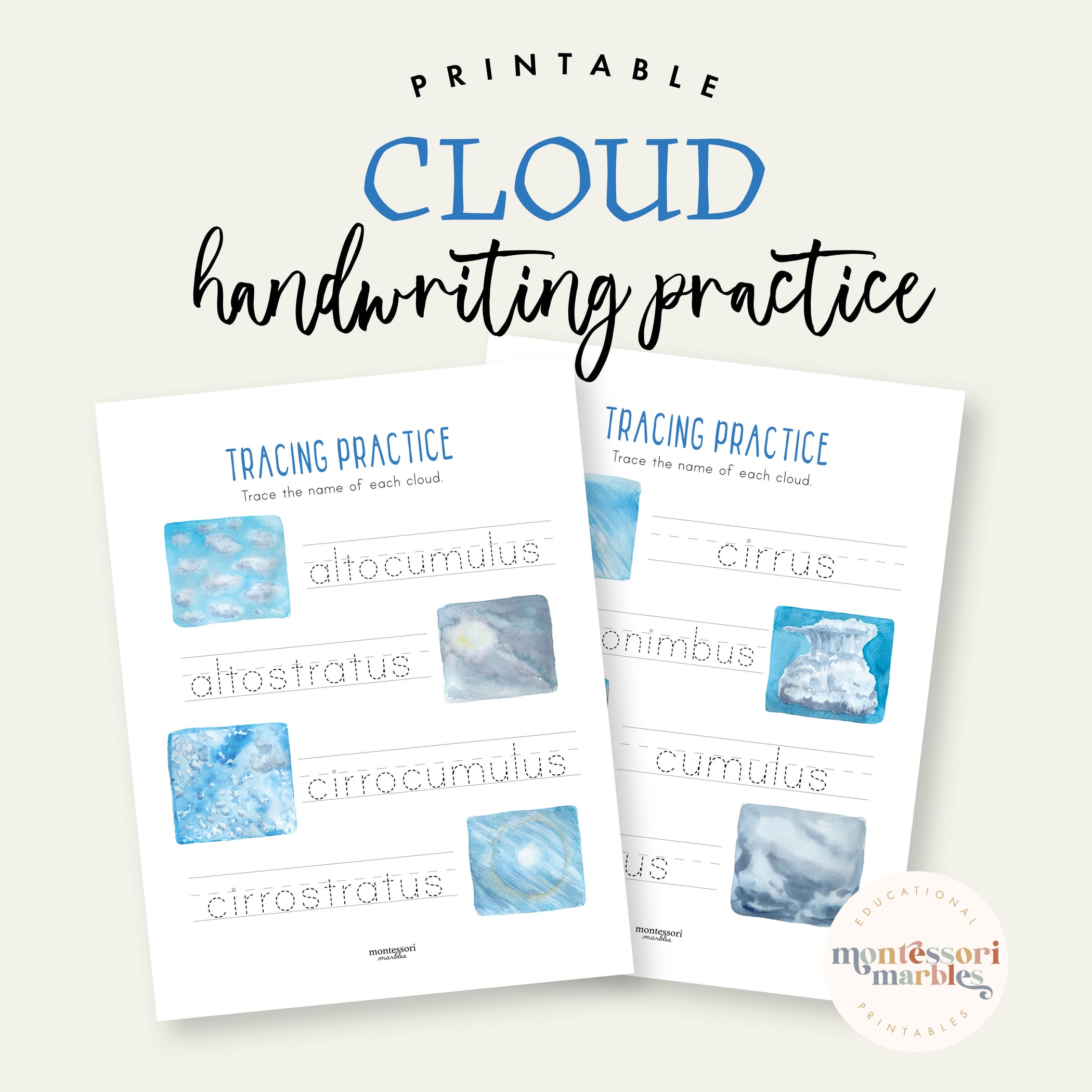 Clouds Handwriting Practice | Weather Vocabulary Tracing Writing Ages 4 ...