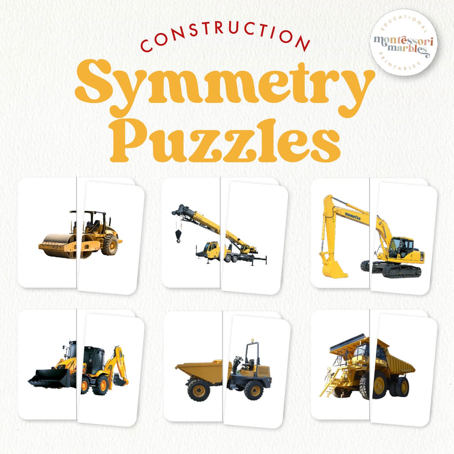 Construction Two-Piece Puzzles | 8 Vehicles Matching Activity Ages 3-5 ...