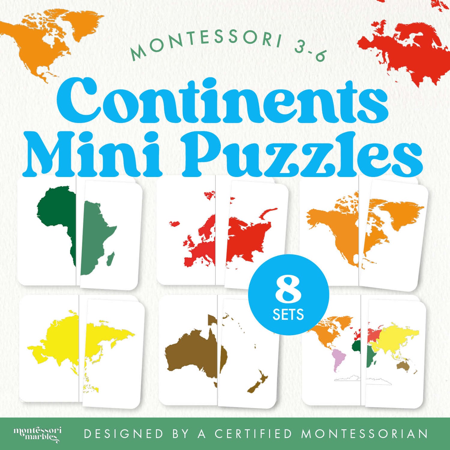 Continents Two-Piece Puzzles | 8 Geography Matching Activity Ages 3-6 ...
