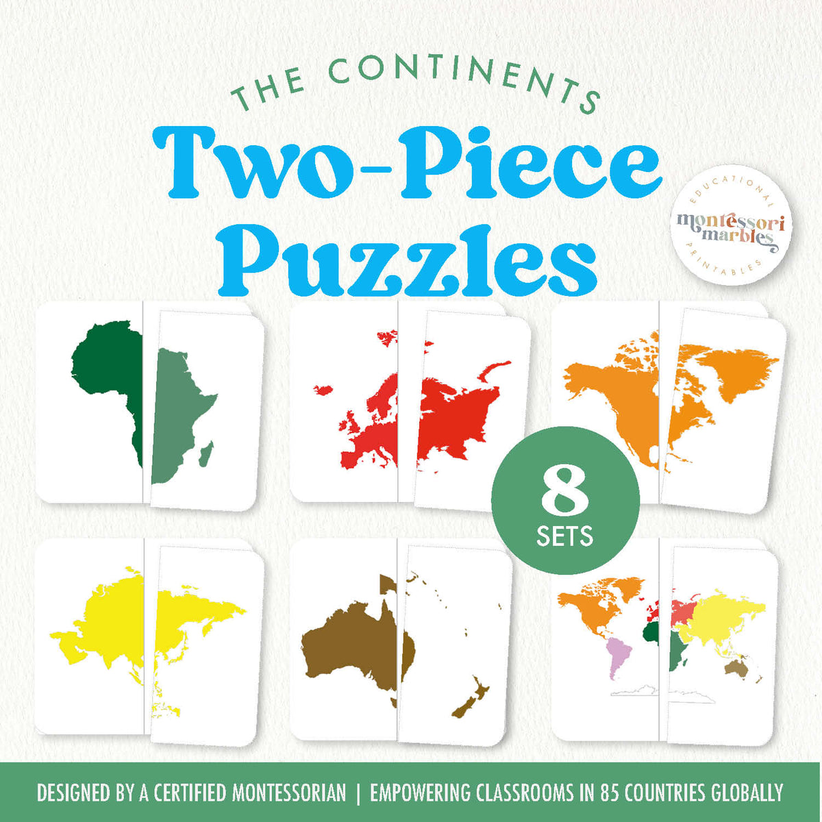 Continents Two-Piece Puzzles – Montessori Marbles