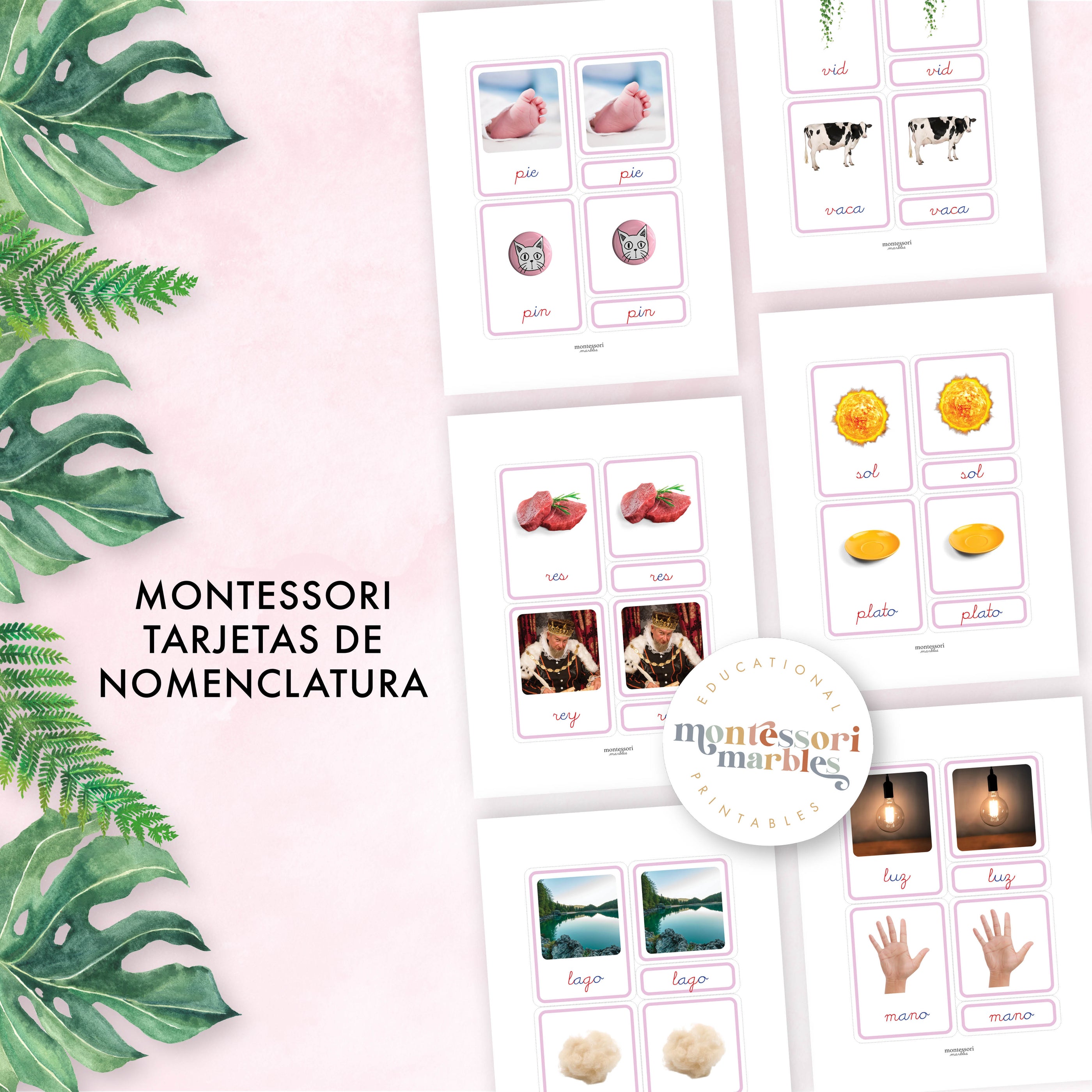 Tarjetas Cursiva Serie Rosa | Montessori Español Edades 5-7 ...